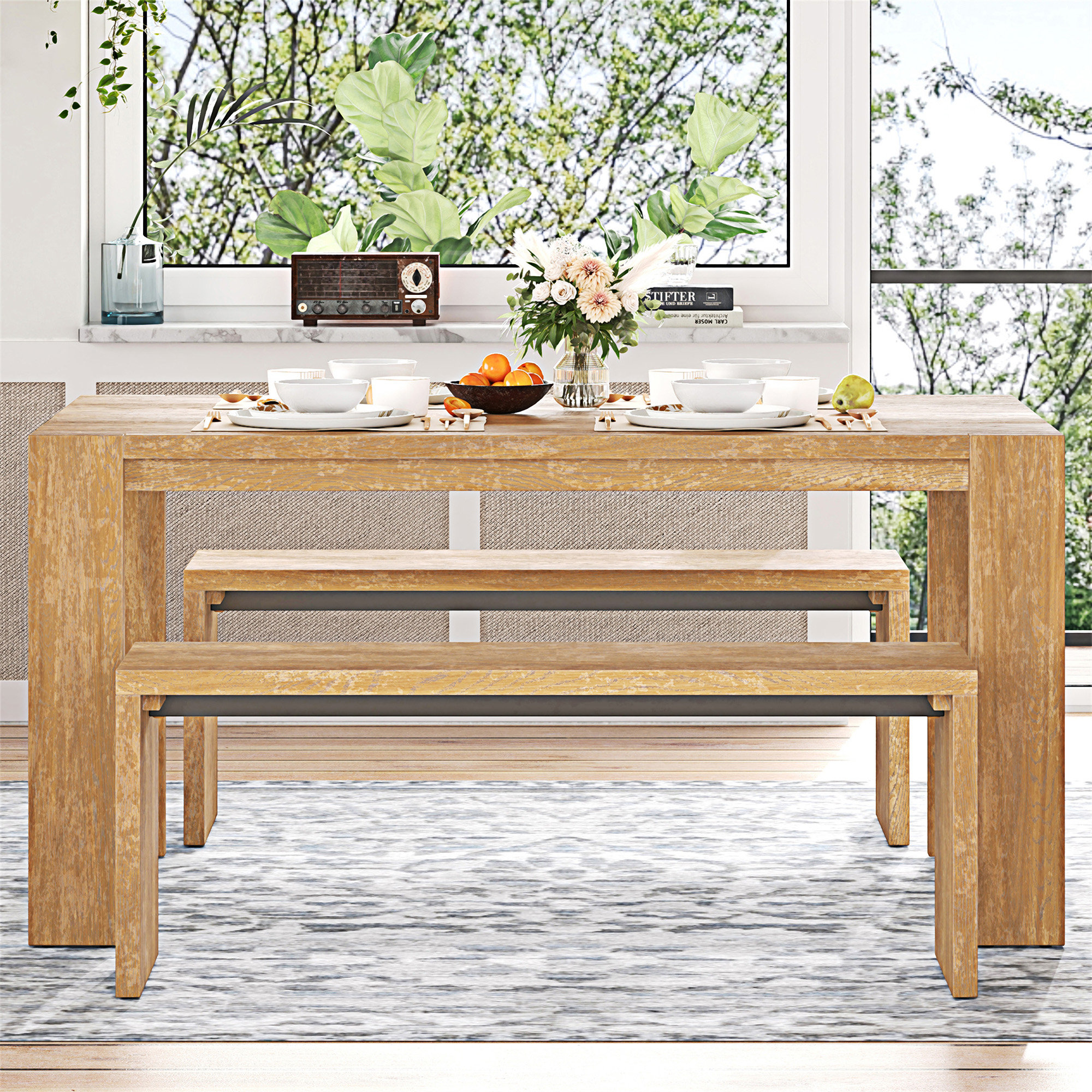 Gracie Oaks TREXM 3-Piece Farmhouse Style Simple Dining Set | Wayfair
