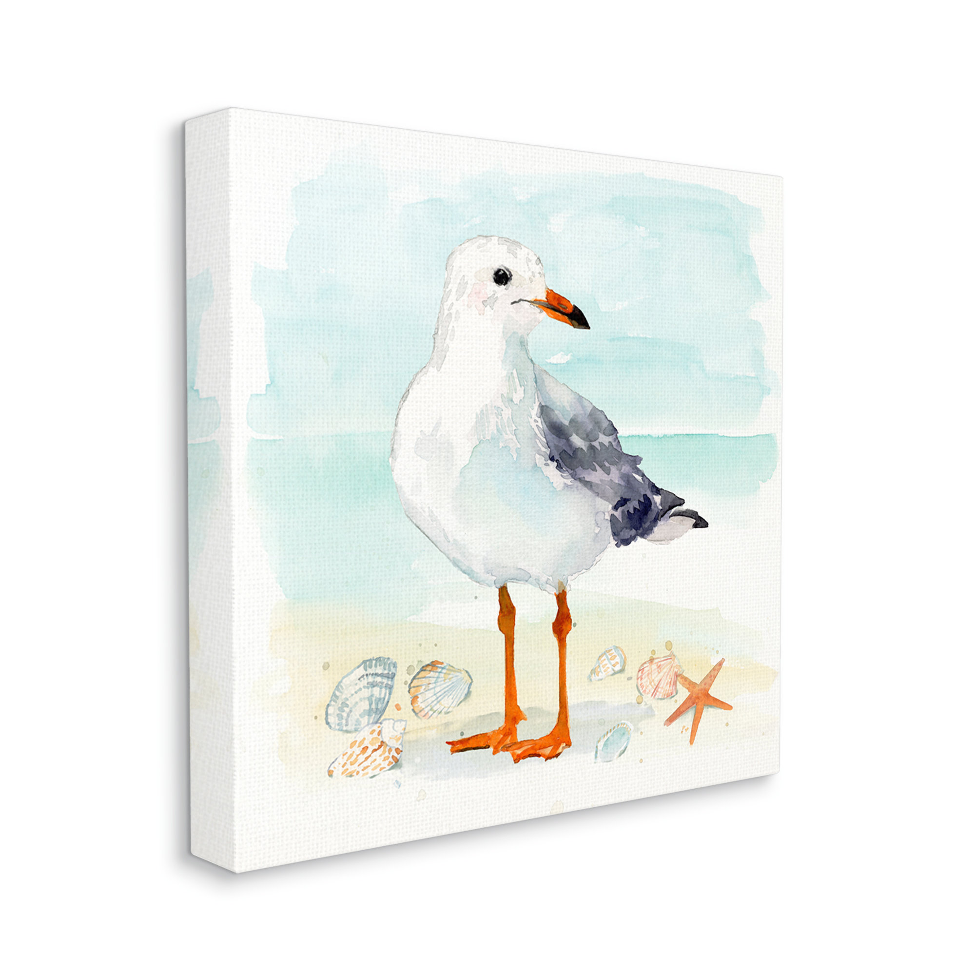 Stupell Industries Az-936-Framed Coastal Seagull And Shells On Canvas ...