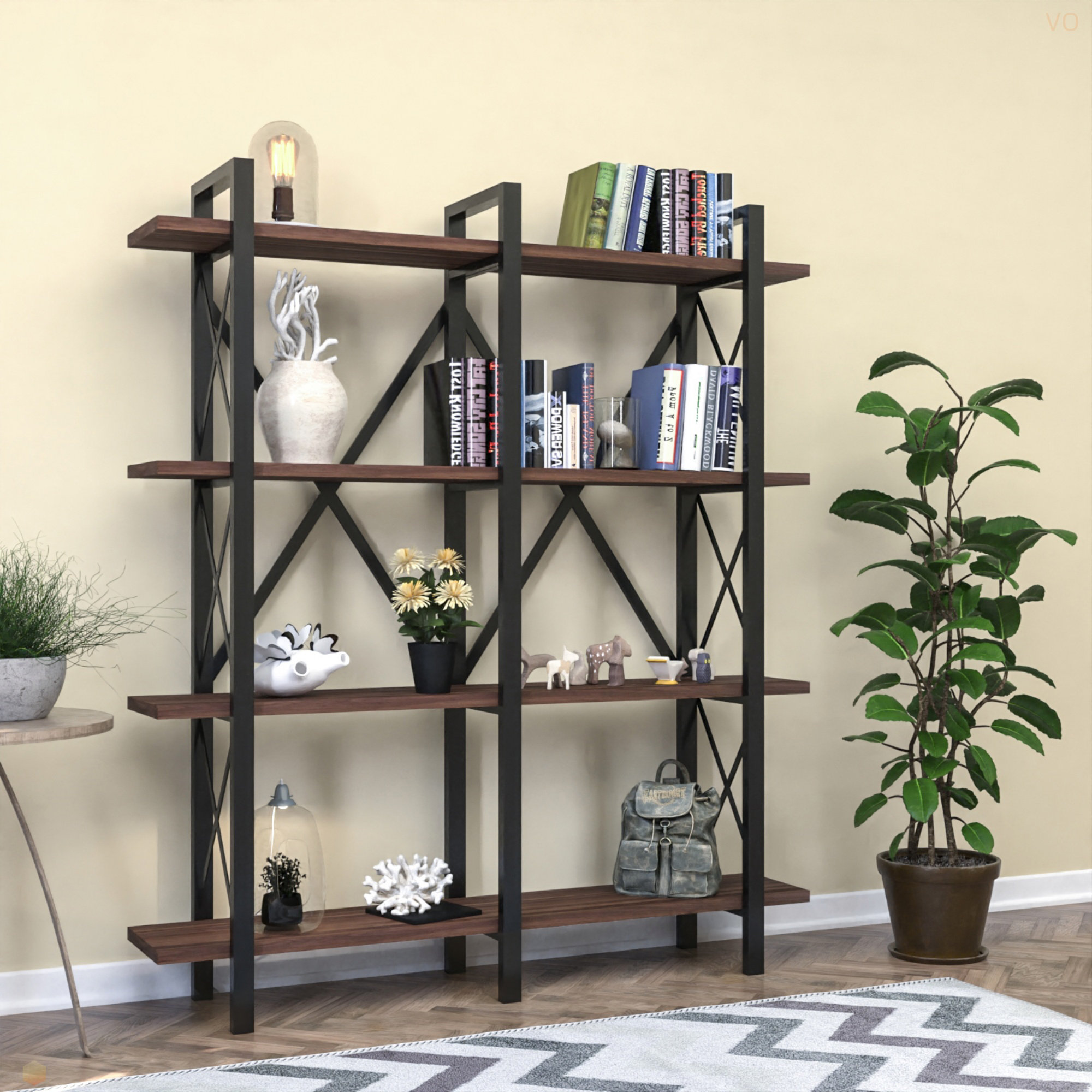 17 Stories Cunda 5 Tier Bookcase, Metal Frame Wood Base Bookshelf ...