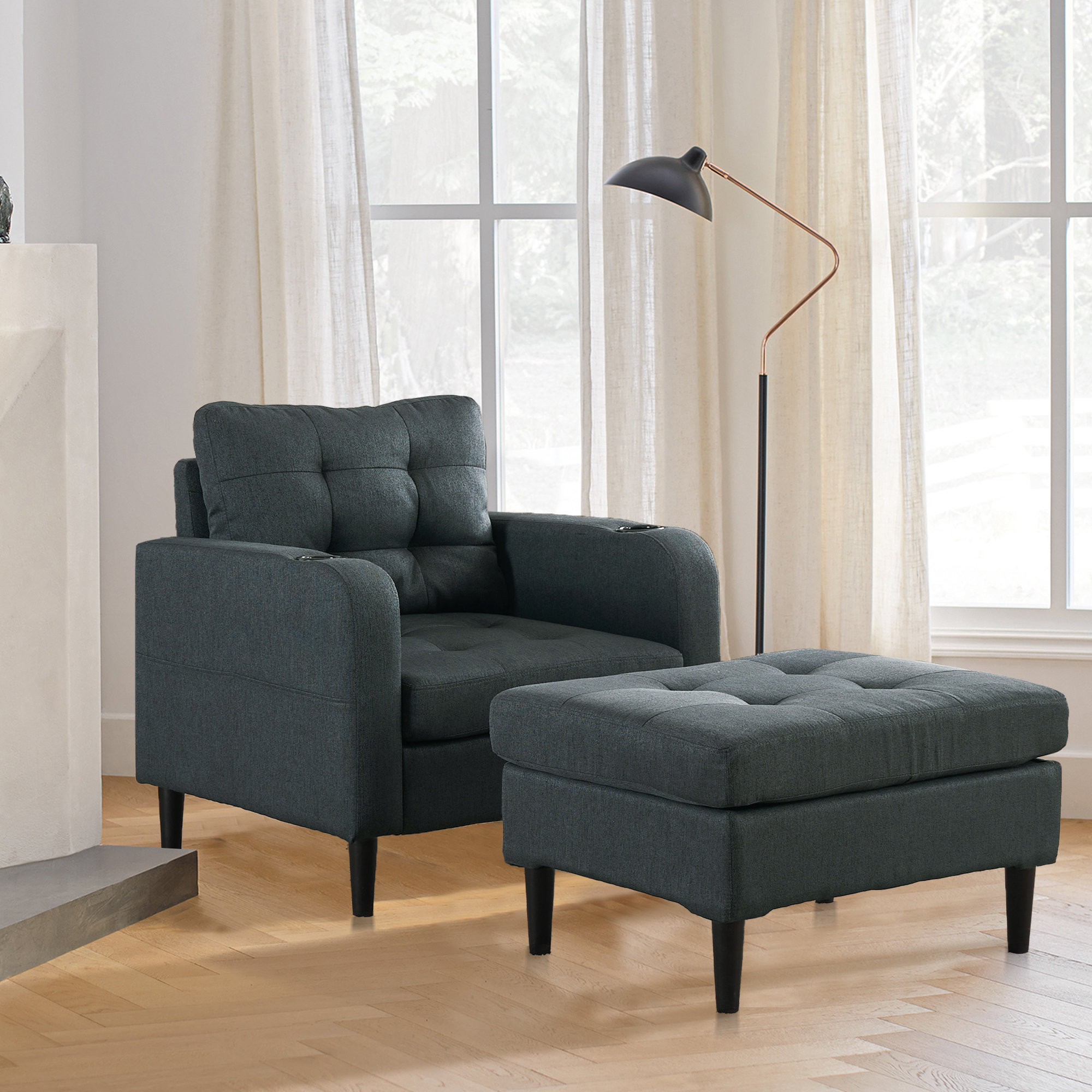 Latitude Run® Quam 33'' Wide Armchair with Ottoman Tufted Accent Chair ...