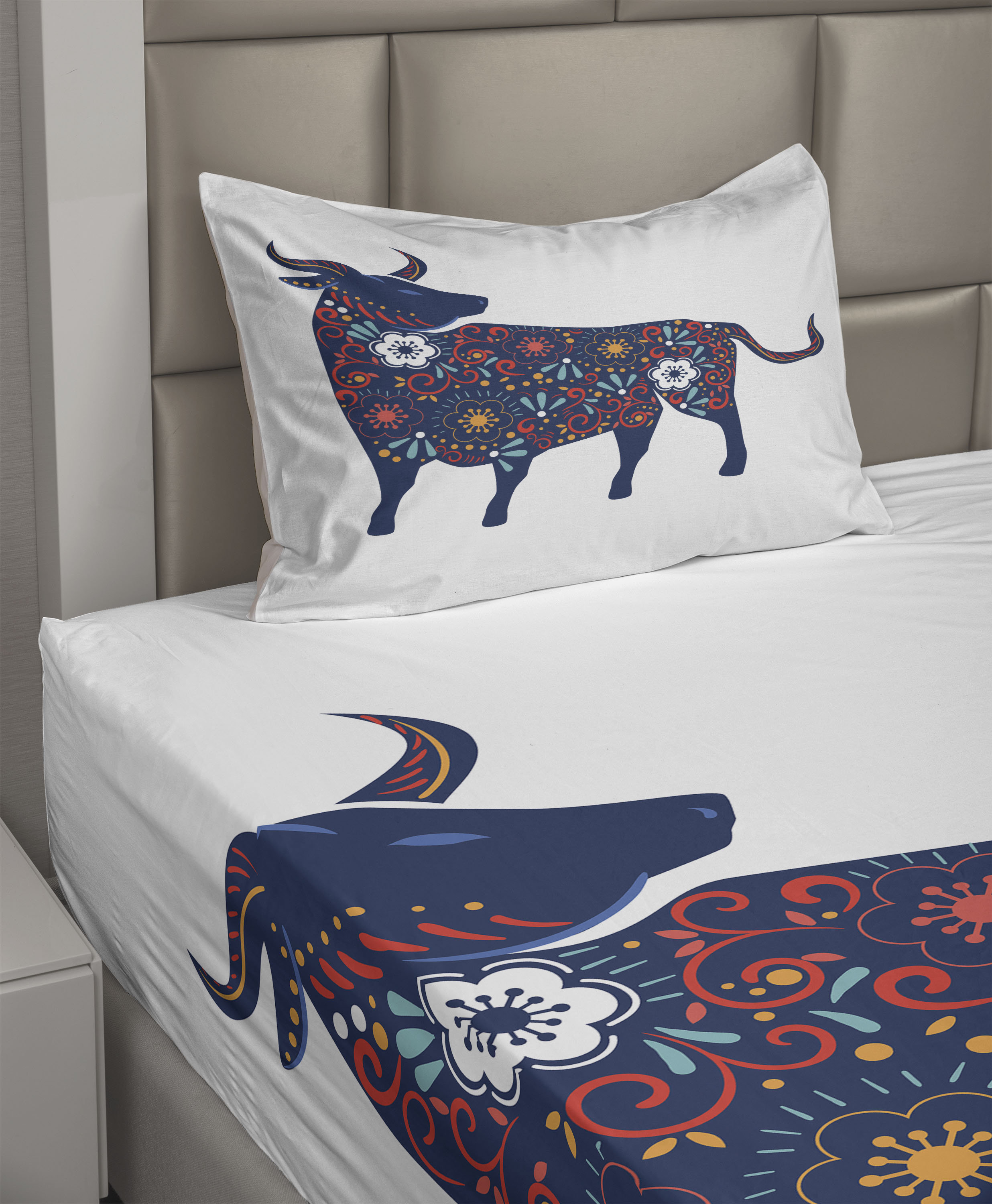 Ambesonne Floral Sheet SetColorful Flowers Pattern Ox Dark Blue Grey ...