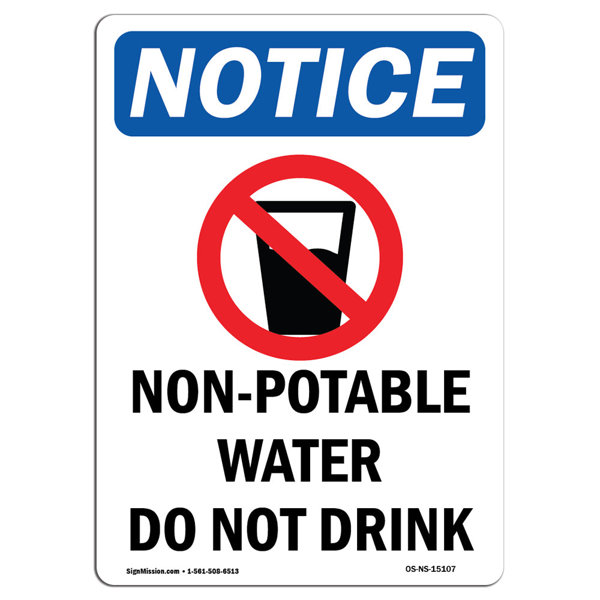 SignMission OSHA Notice - Non-Potable Water Sign With Symbol | Heavy ...