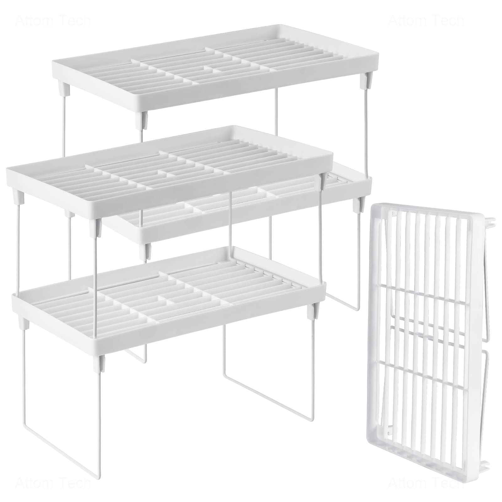 Prep & Savour 4-Pack Stackable Plastic Kitchen Storage Shelf Foldable ...