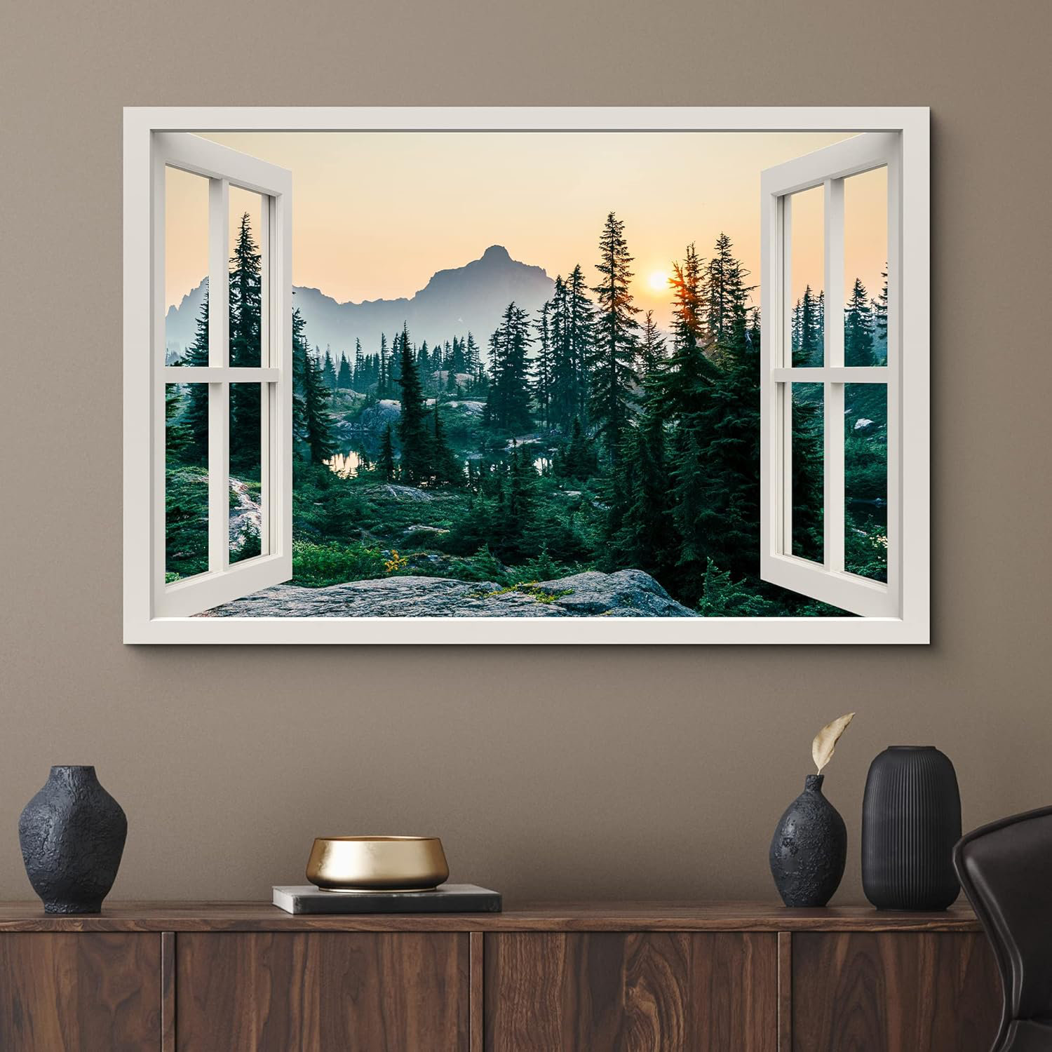 IDEA4WALL Window Scenery " Window View Midwest Mountain Range Pine Tree ...