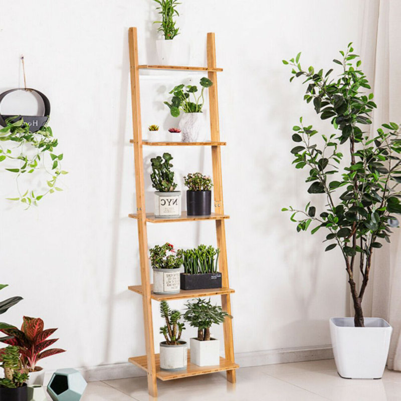 Sand & Stable™ Kaysen 5-Tier Modern Bamboo Wall-Leaning Display Ladder ...