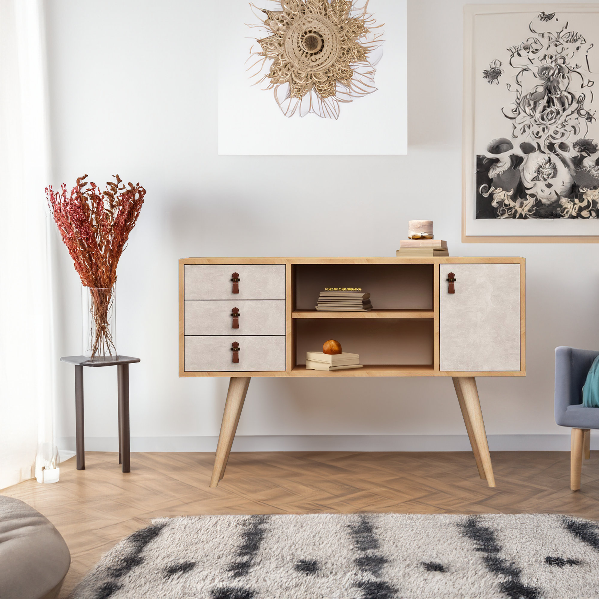 Orren Ellis 3 Drawers Console Table With Open And Closed Storage - Wayfair Canada