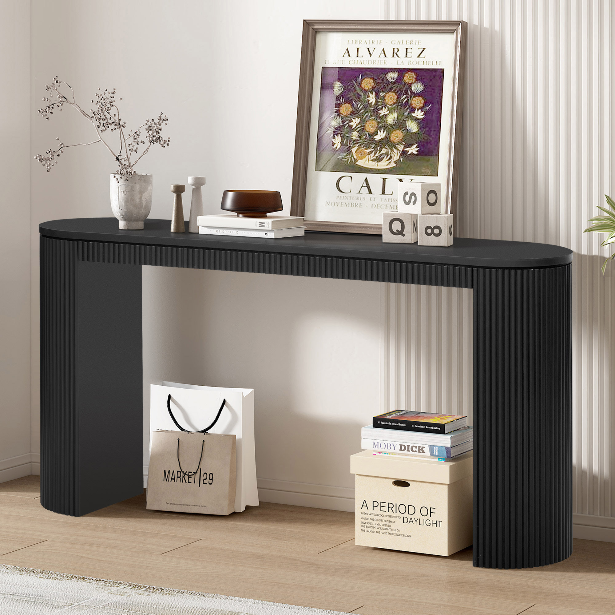 Latitude Run® 59.2" Large Curved Console Table with Unique Vertical ...