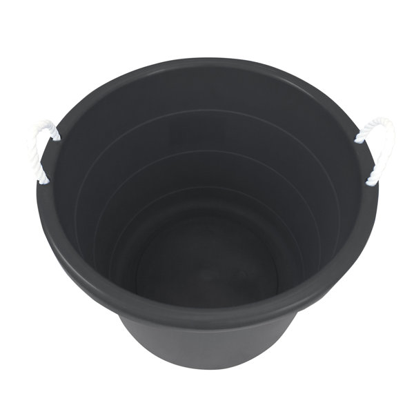 Homz 17 Gal Plastic Open Storage Round Utility Tub with Handles, Black ...