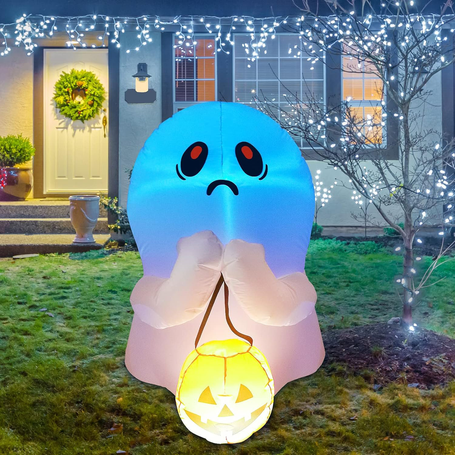 The Holiday Aisle® Halloween Inflatable 4 Ft Colorful Dimming Ghost ...