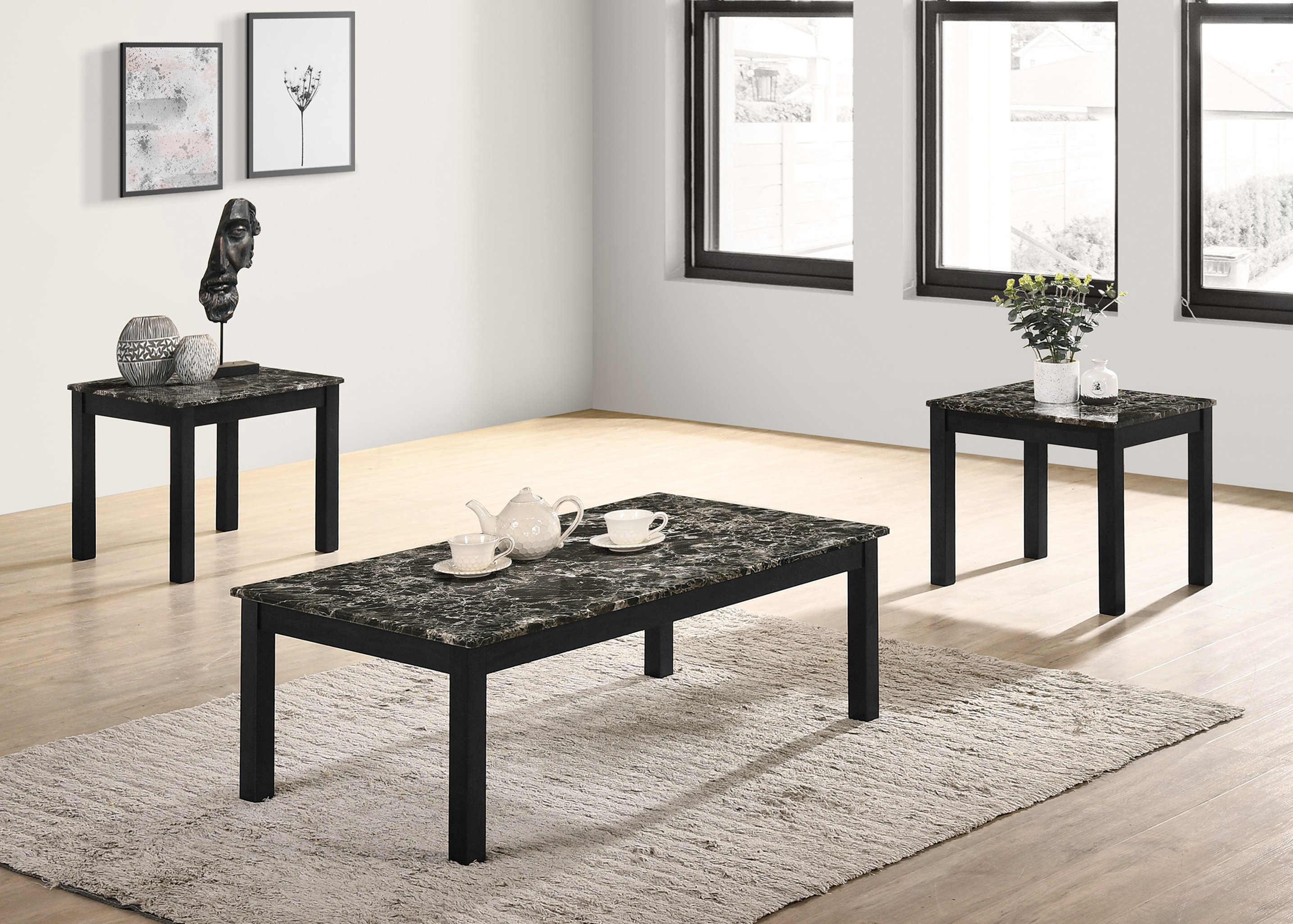 Latitude Run® Contemporary Marble Top 1X Coffee Table And 2X End Tables ...
