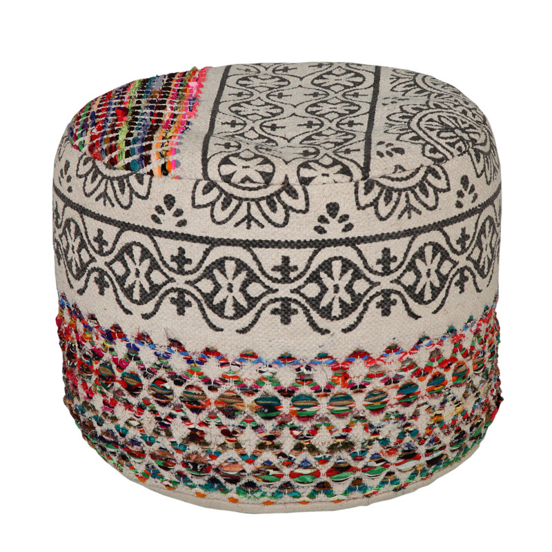 Evette Rios Poufs Boho Hand-Made 18" Round Geometric Ottoman Pouf ...