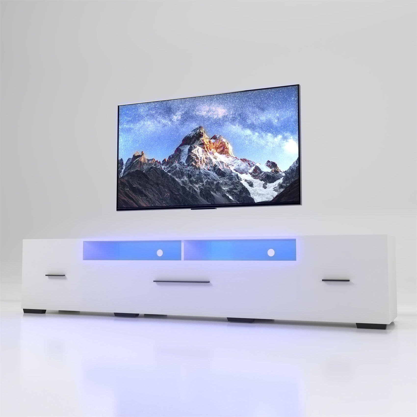 Ivy Bronx Modern LED TV Console with Storage Cabinets and Power Cord ...