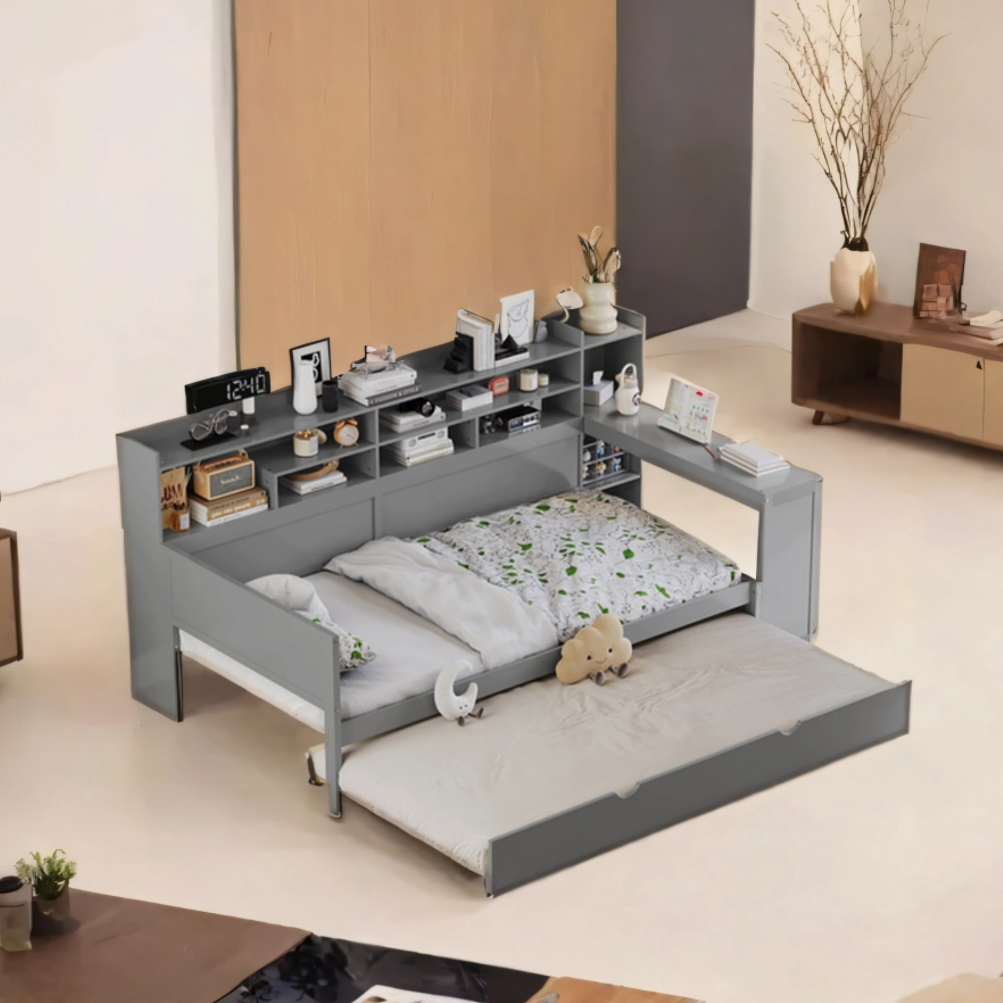 Lark Manor™ Versatile Wooden Single Bed With Storage Shelves, Double ...