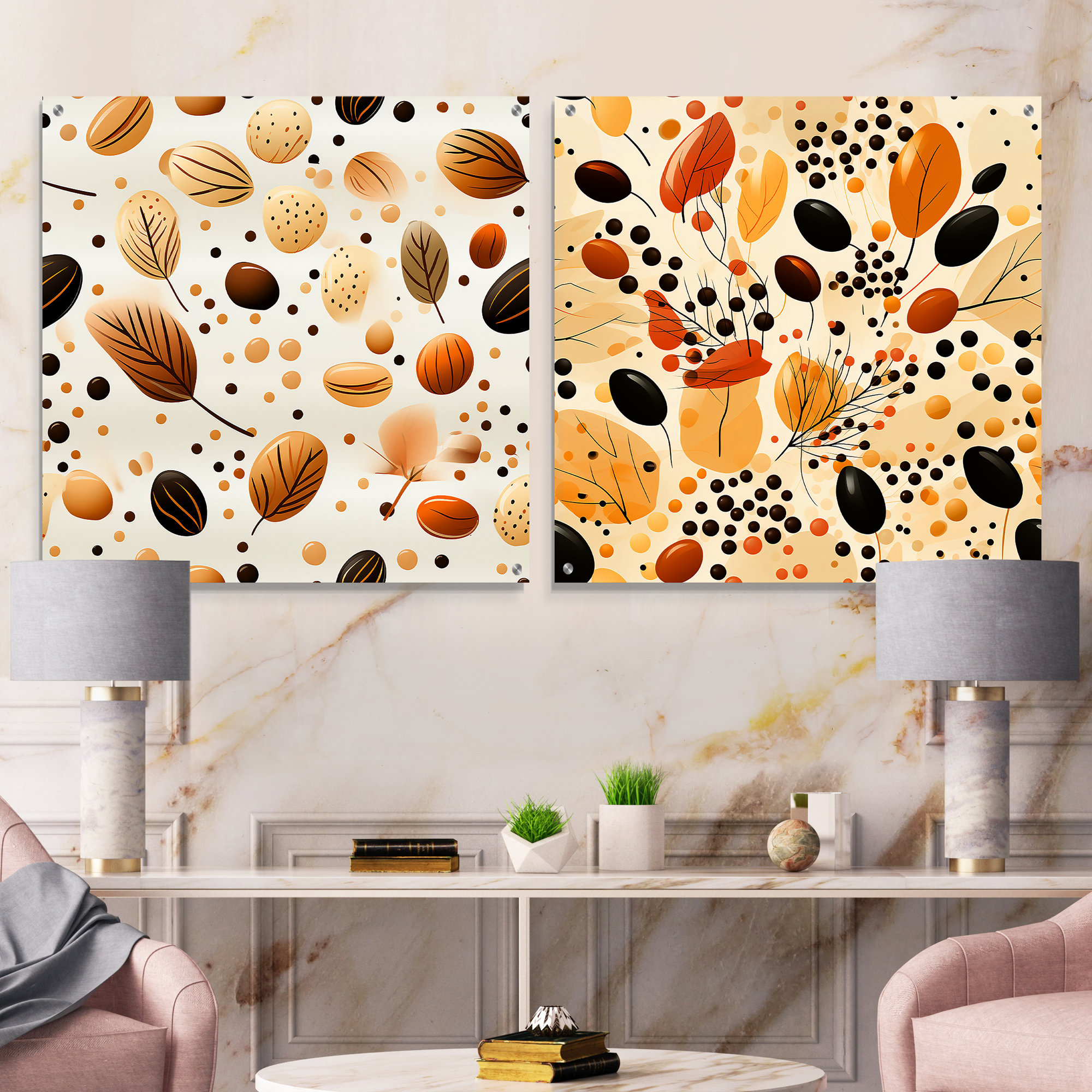 Design Art Botanical Cream And Coffree Pattern - Abstract Botanicals ...