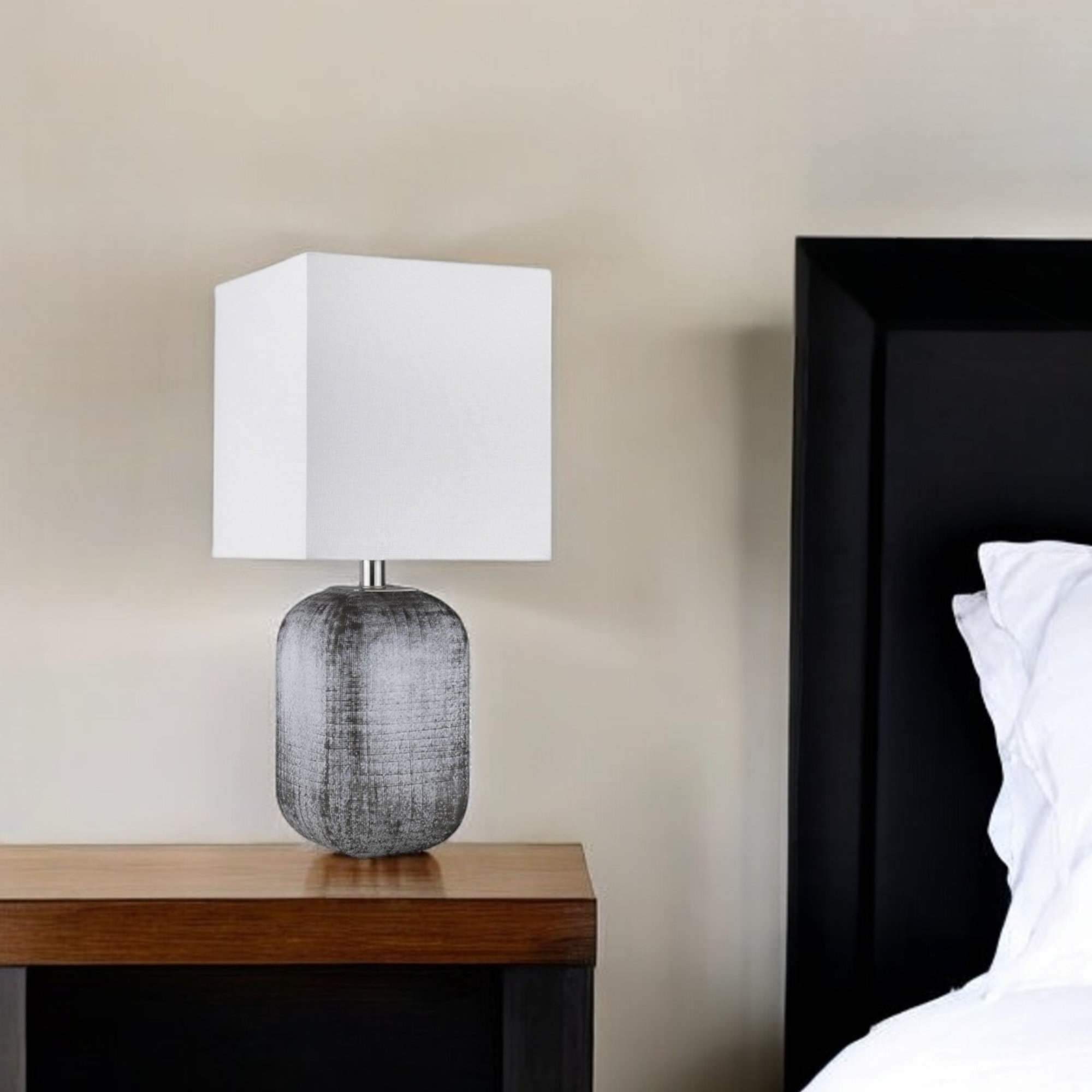 HomeRoots 25" Blue and Gray Ceramic Table Lamp With White Square Shade ...