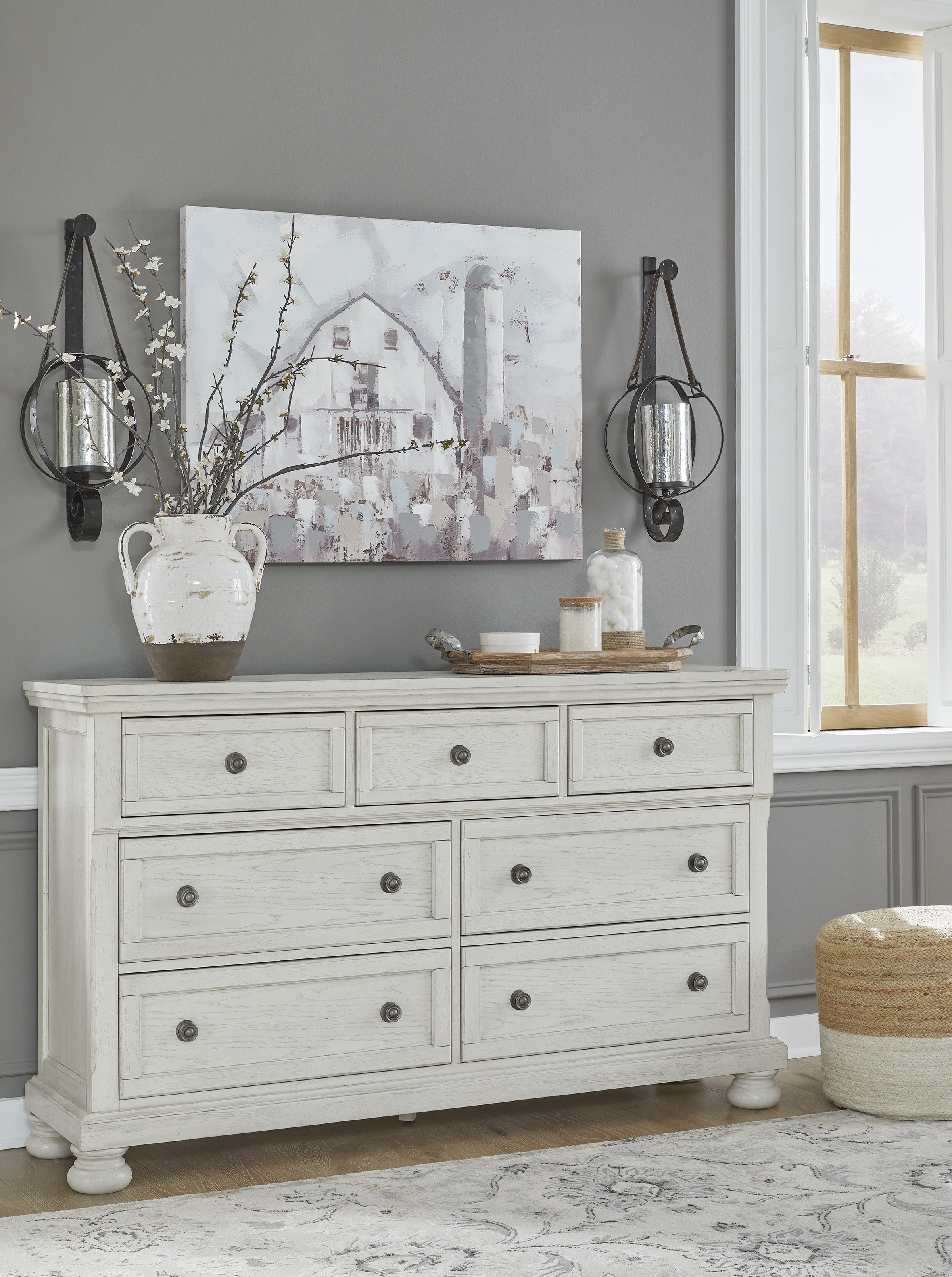 Rosalind Wheeler Commode Robbinsdale blanc antique avec 7 tiroirs ...
