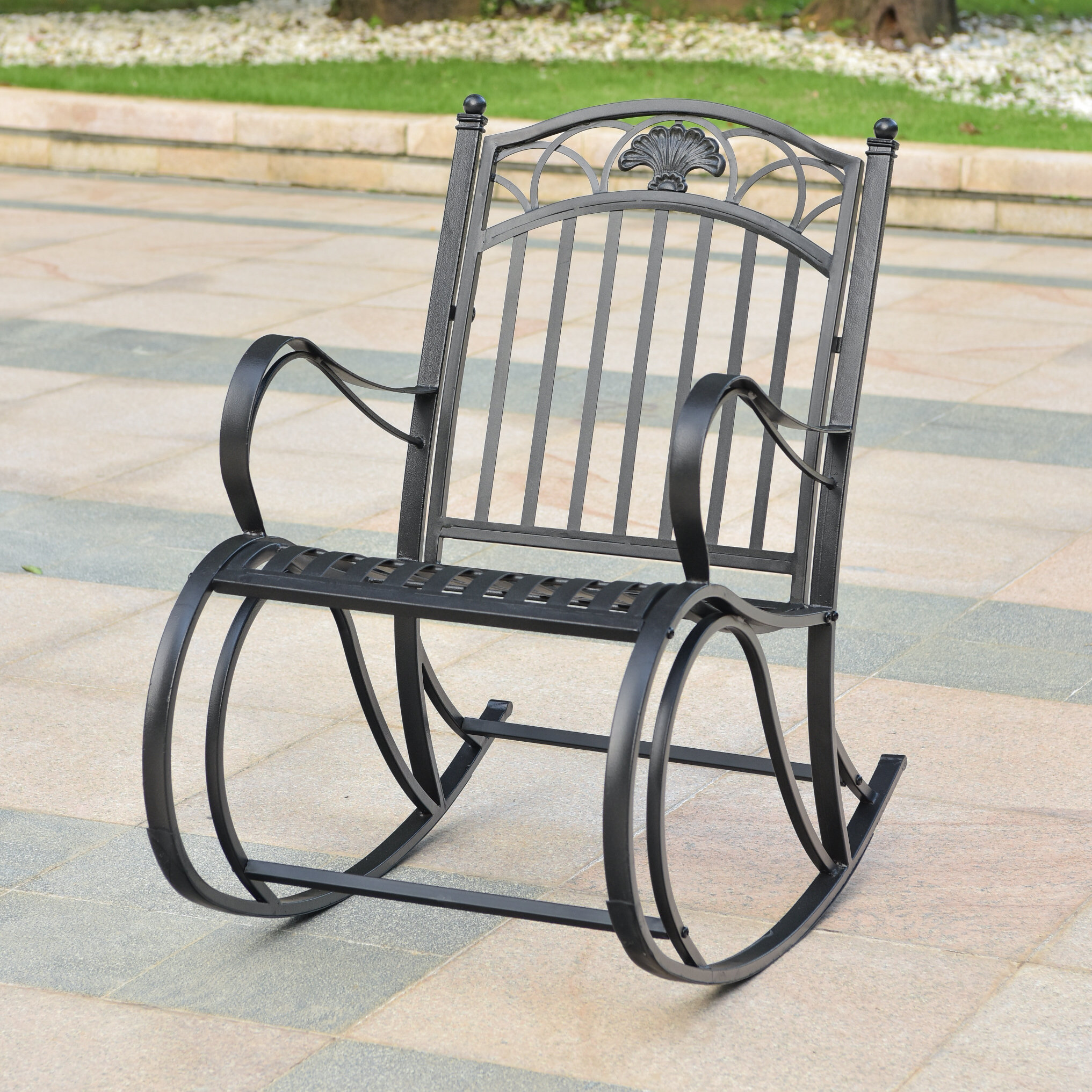 Lark Manor Anzum Powder Coated Steel Outdoor Rocker Chair & Reviews ...