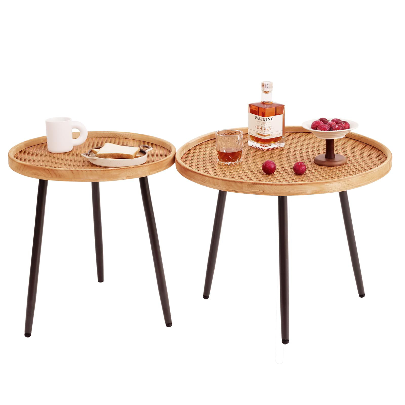 BATH Modern Rattan Round End Tables, Decorative Log Tray Tops ...