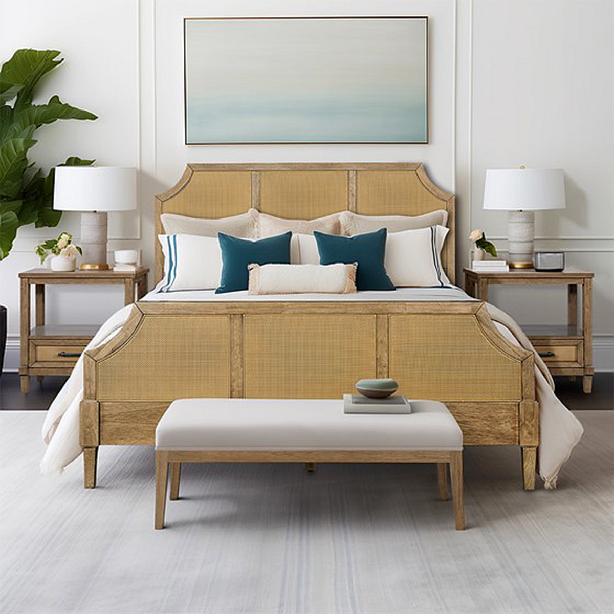 Bayou Breeze Stylish Woven Cane Queen Platform Bed For A Relaxing And ...