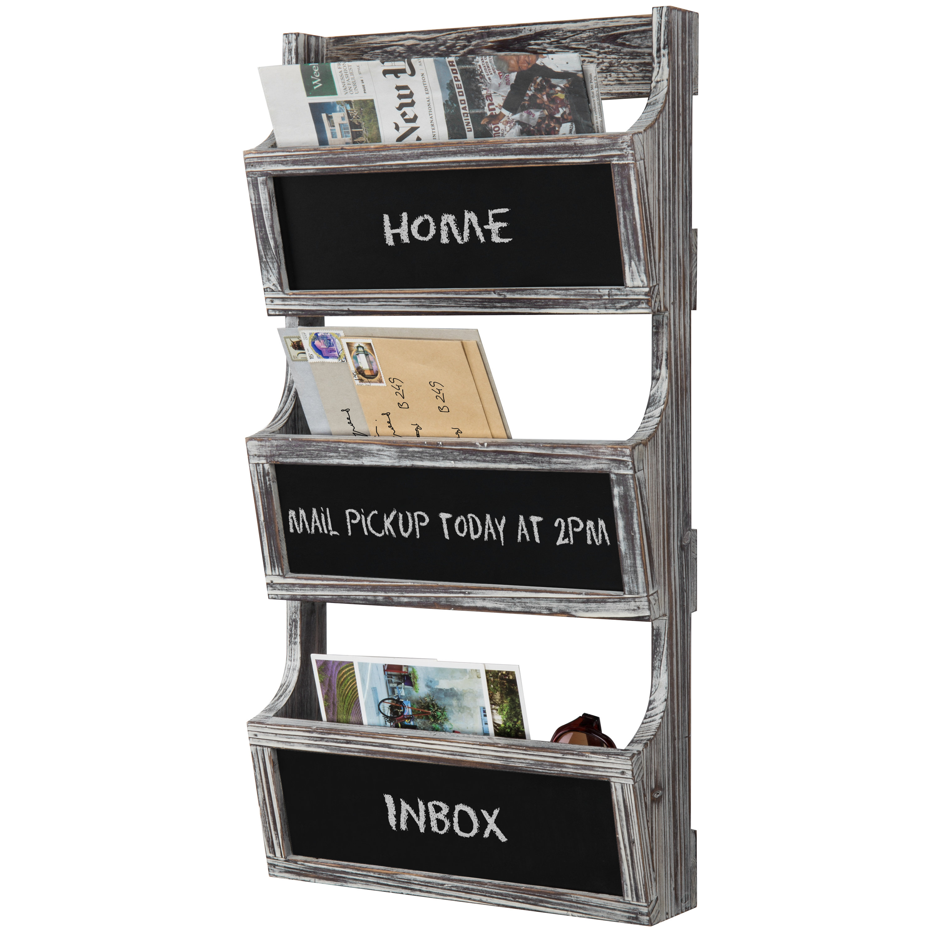 Gracie Oaks Lillieanna Solid Wood Wall Organizer with Mail Storage ...