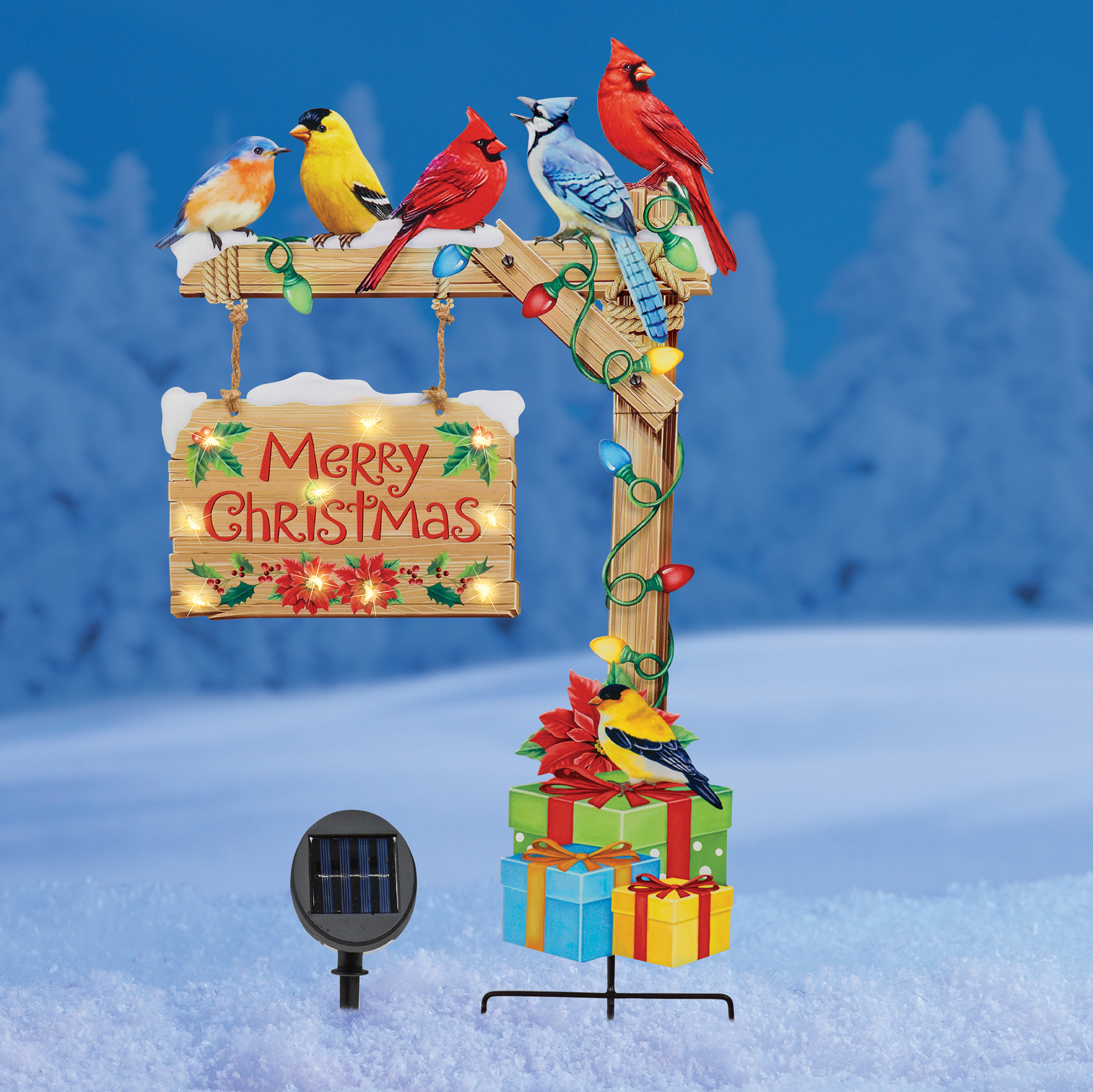 The Holiday Aisle® Solar Powered Merry Christmas Birds Garden Stake ...