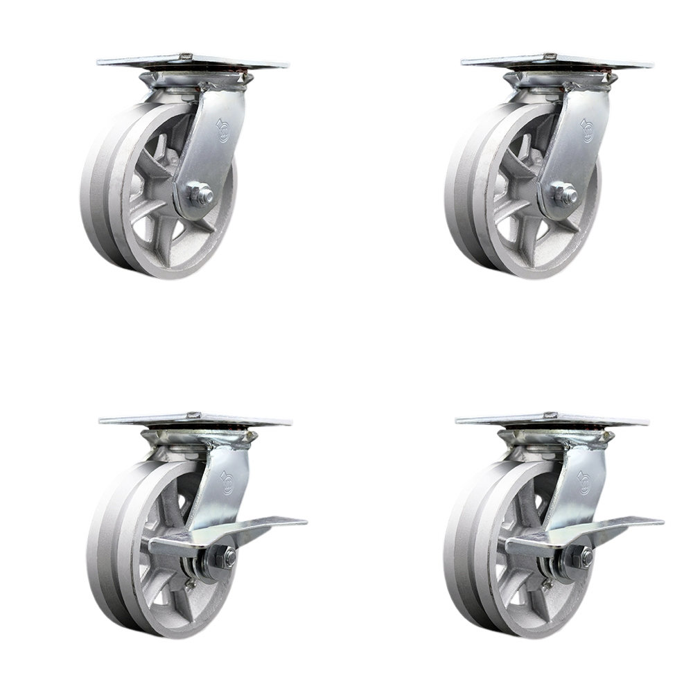 Service Caster 6 Inch V Groove Semi Steel Swivel Caster Set with Roller ...