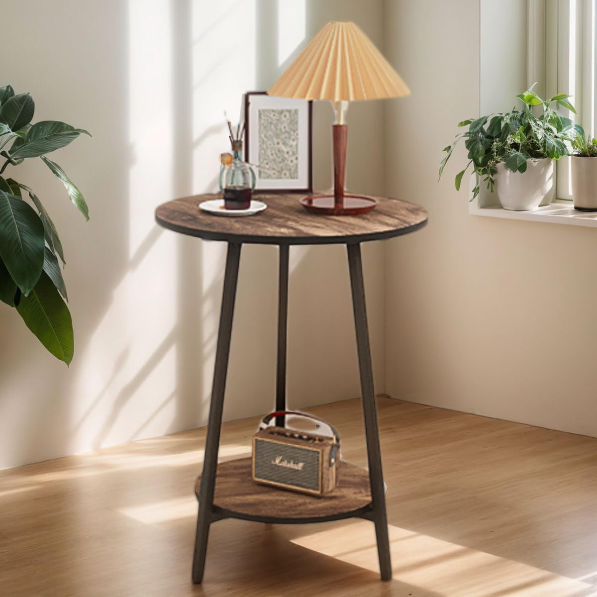 Corrigan Studio® Side Table - 2-Tier End Table, Rustic Round End Tables ...