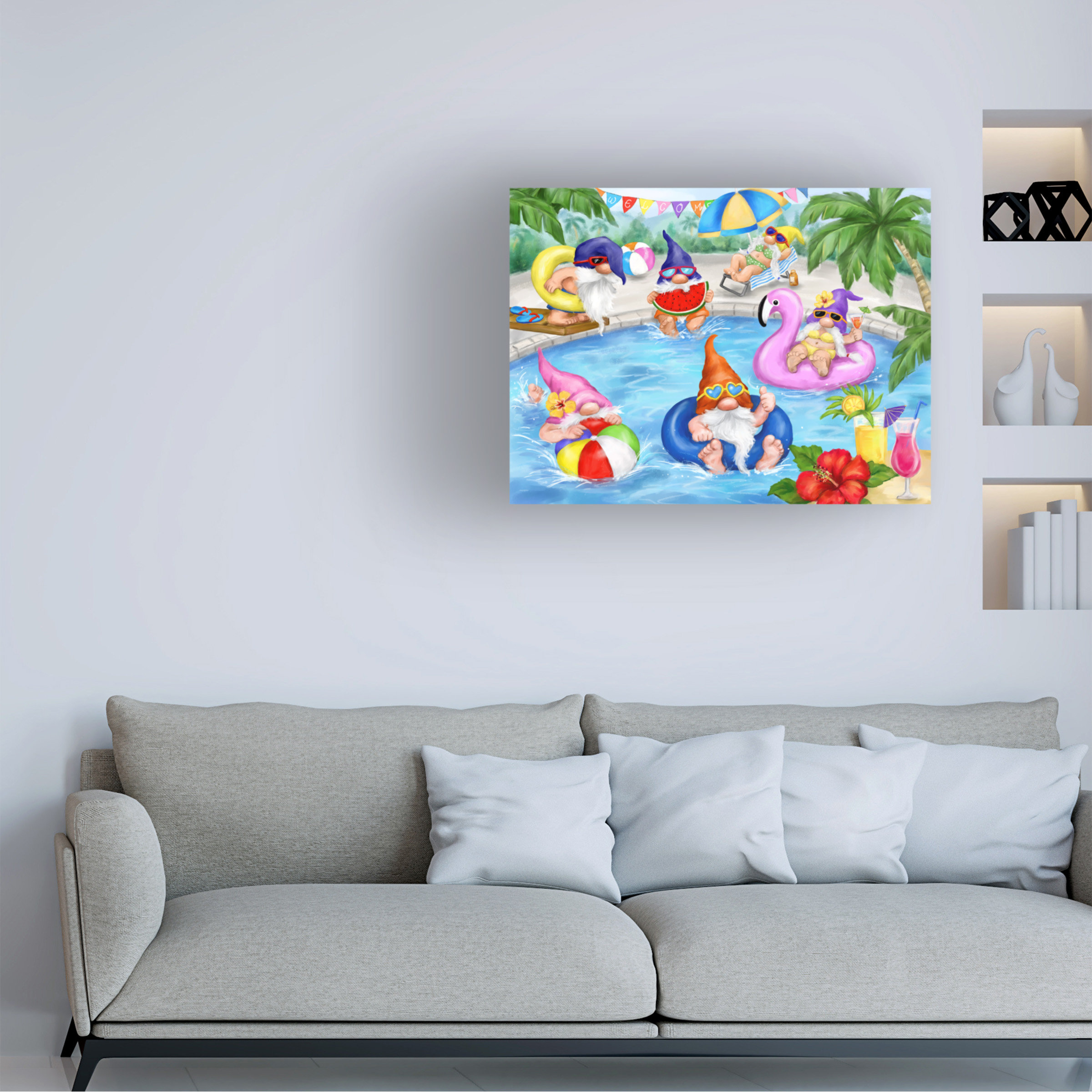 Trademark Fine Art MAKIKO Gnomes Pool Party Canvas Art | Wayfair