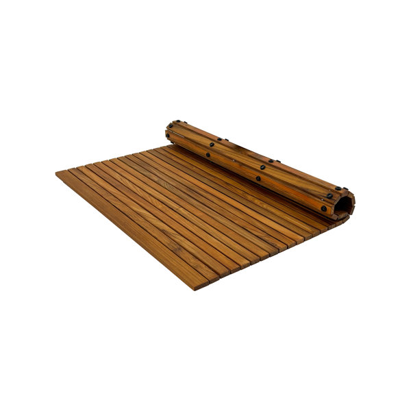 Nordic Style Teak Shower And Bath Oiled Brown String Mat With Rubber ...