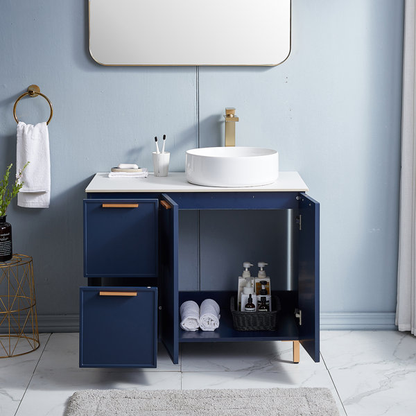 Mercer41 Laughlyn 36" Free Standing Vessel Blue Single Bathroom Vanity ...