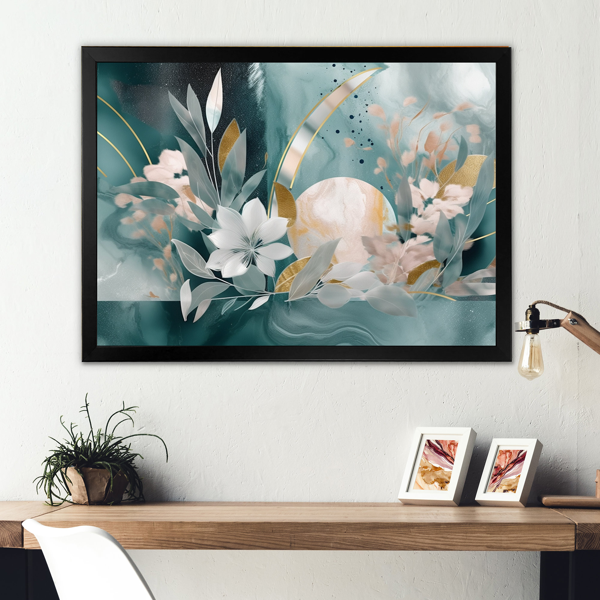 Mercer41 Golden Blue And Pink Smooth Floral Design I - Floral Wall ...