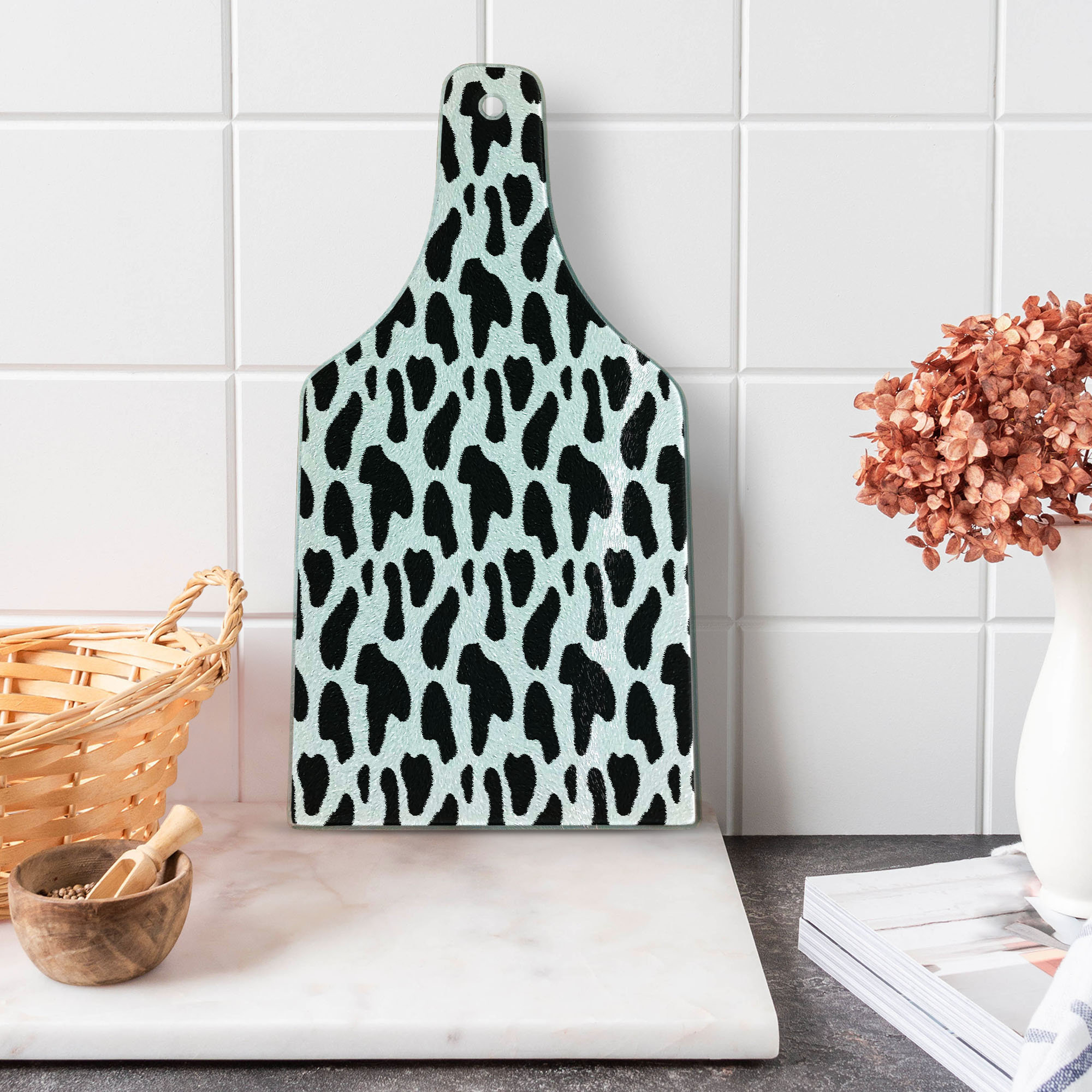 Ambesonne Cow Print Tempered Glass Cutting Board Cow Hide Black Spots ...