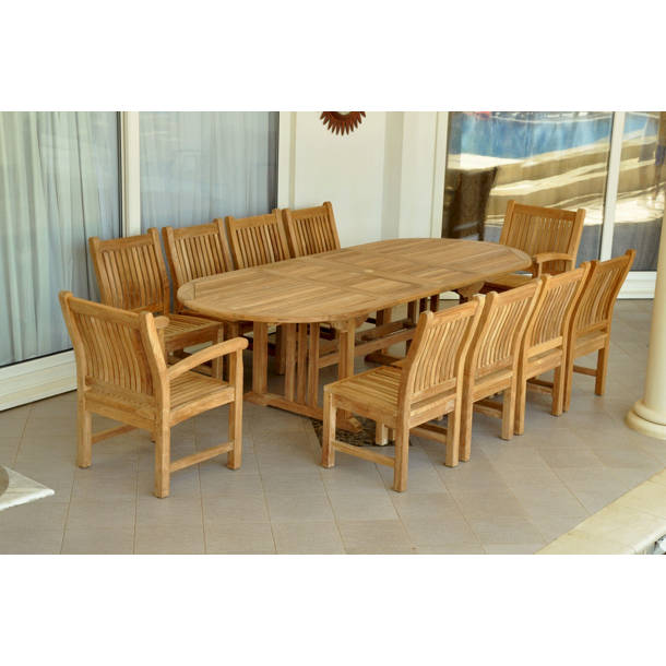 Arlmont & Co. Kia Extendable Teak Fliptop Outdoor Dining Table ...