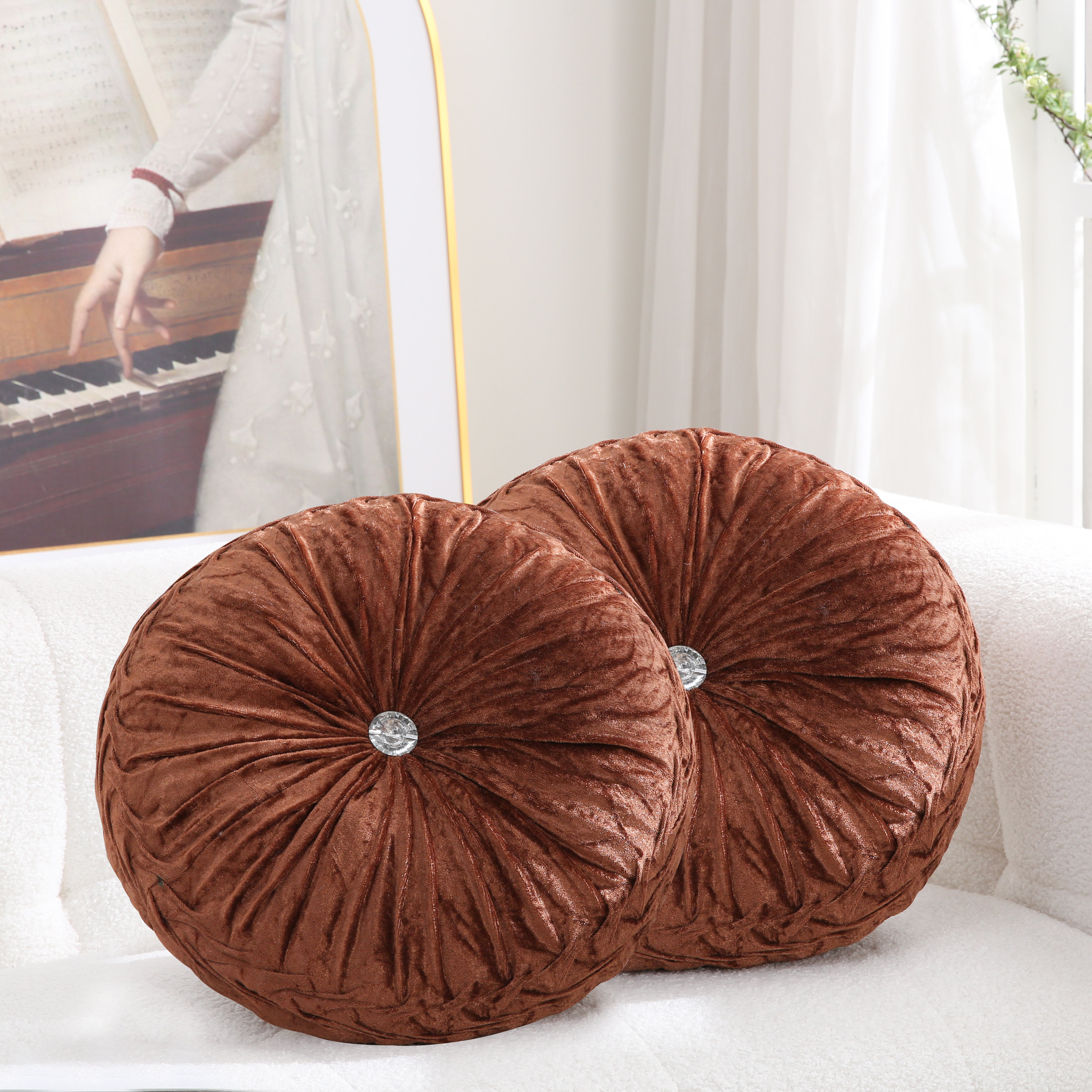 Kindred Home Velvet Round Decorative Pillow for Couch Decor 15-Inch ...
