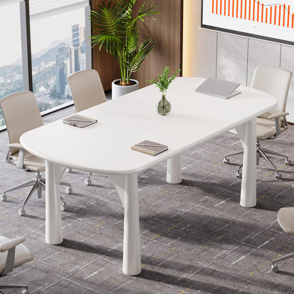 Ebern Designs 63" Oval Conference Table for 6 People, Cream White ...