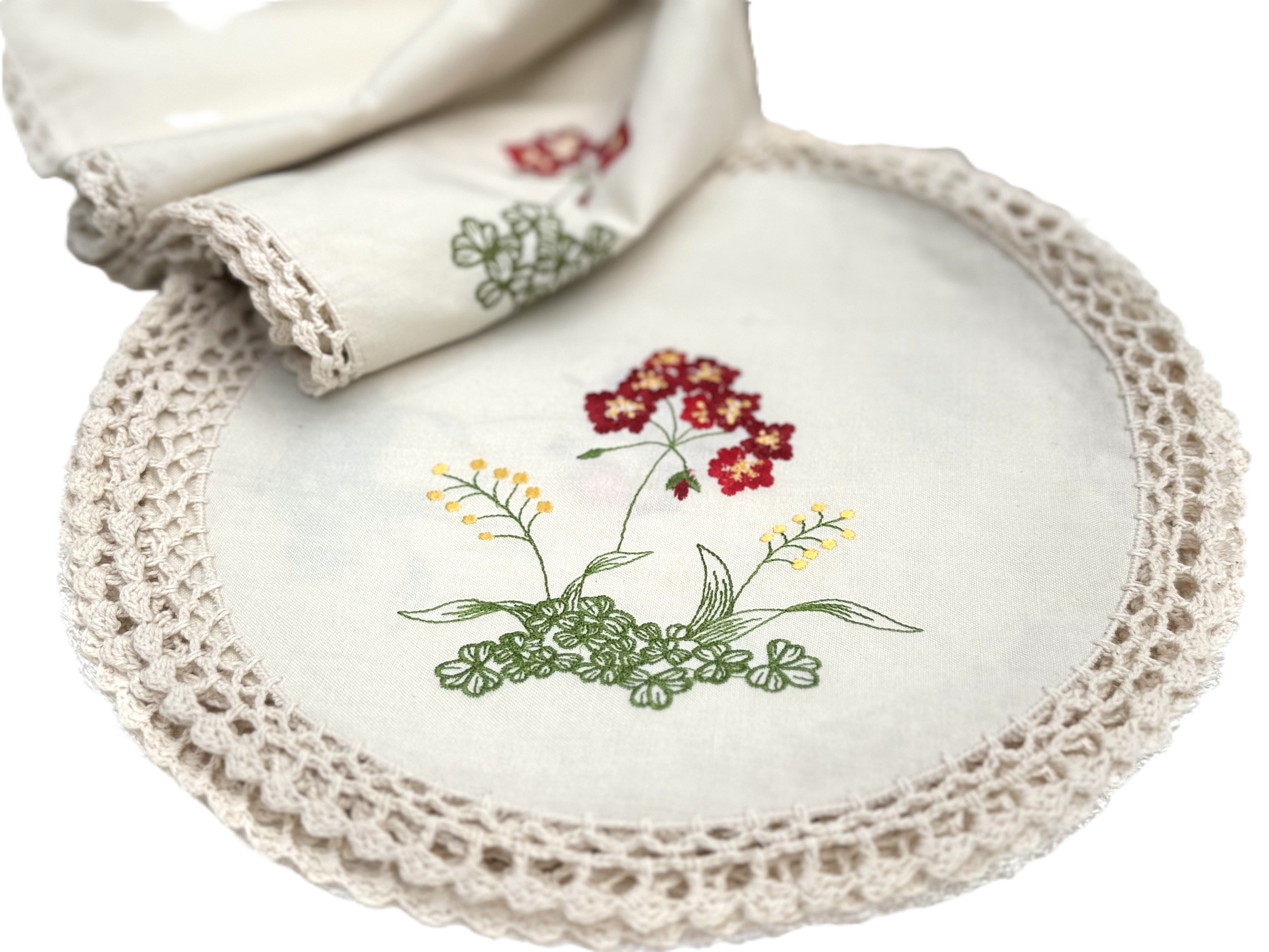 Canora Grey Embroidered Flowers Doilies Set of 4 Beige | Wayfair