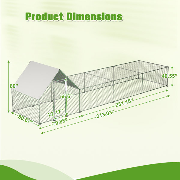 Archie & Oscar™ 26'Lx6.7'Wx6.6' Ft Large Metal Chicken Coop, Walk-In ...