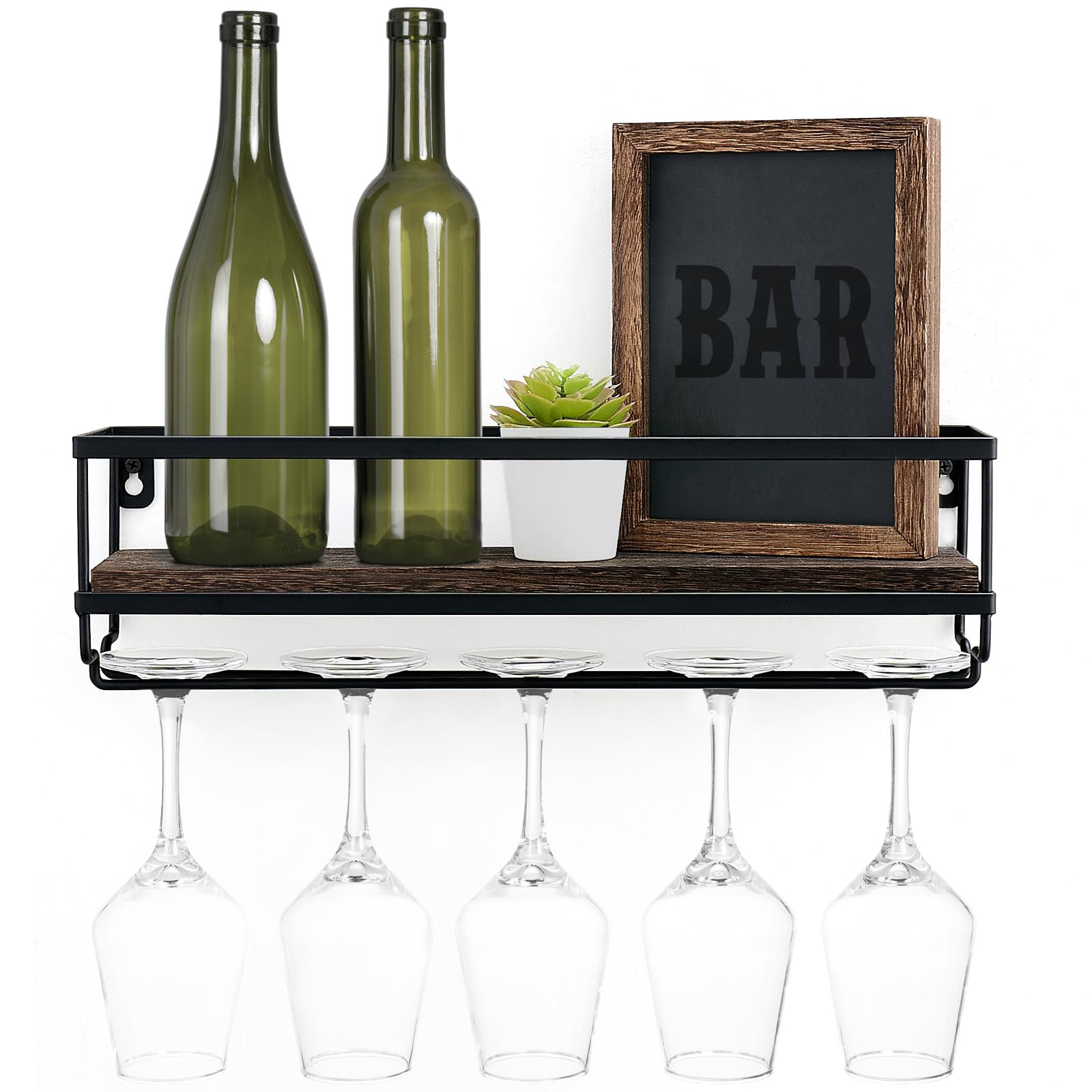 FAST APPLIANCES LLC Wall Mounted Wine Bottle & Glass Rack Black | Wayfair