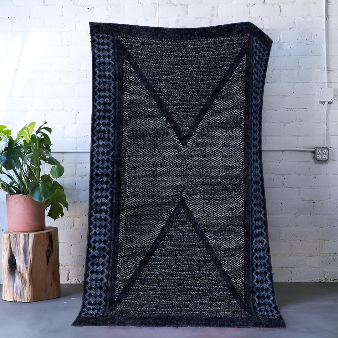 METG HOME Gray-Blue Themed Geometric H Patterned Modern Decorative Rug ...