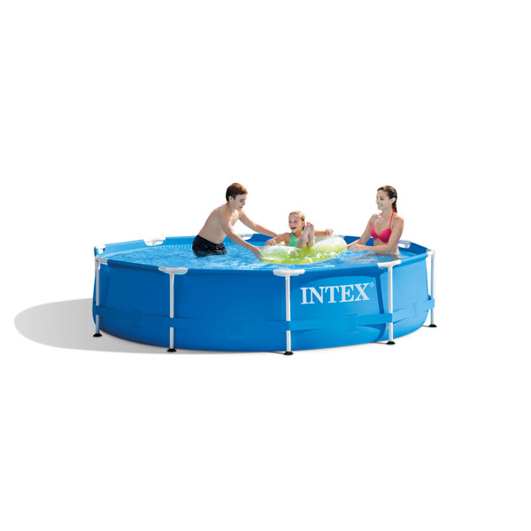 Intex Round Metal Frame Outdoor Backyard Above Ground Swimming Pool ...