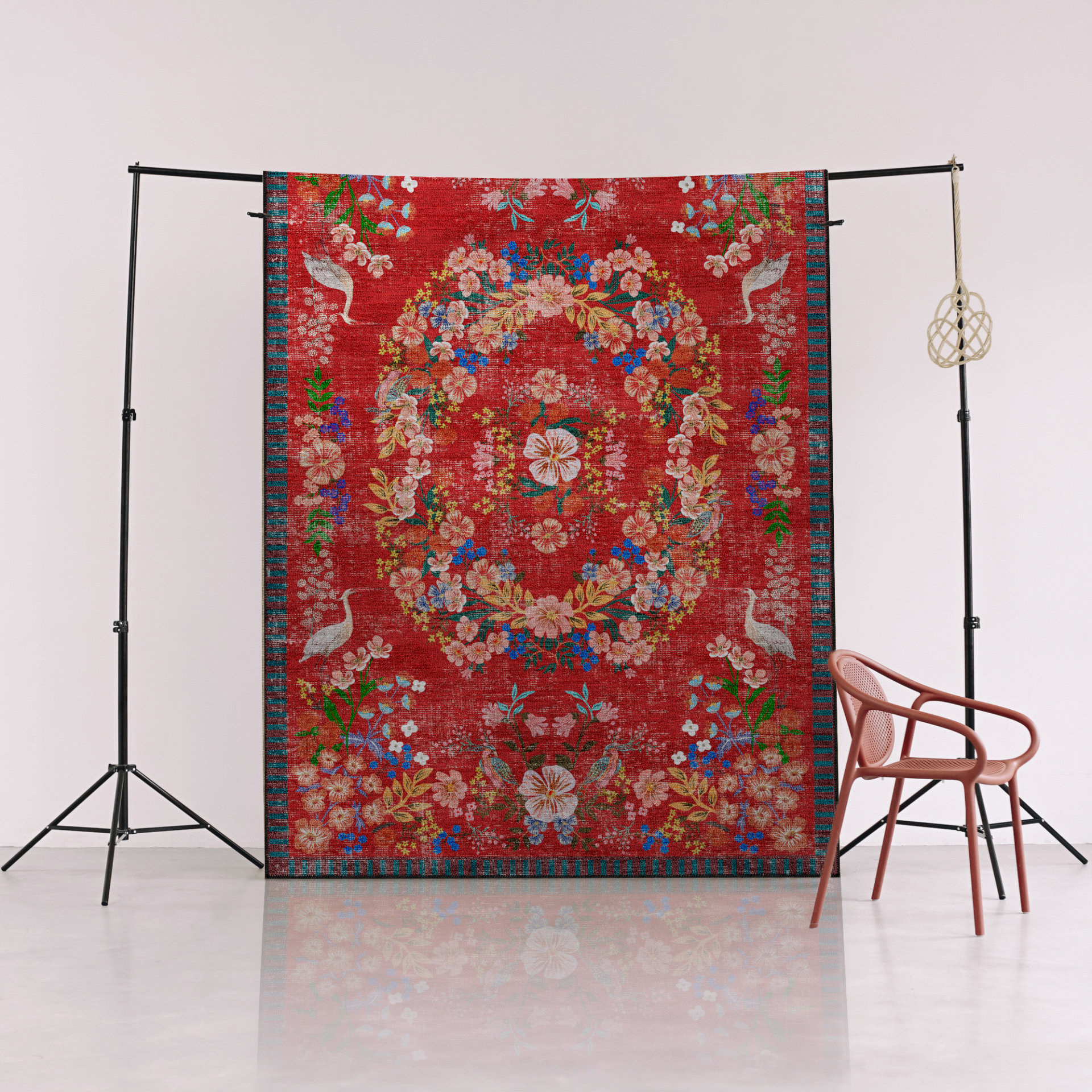 METG HOME Floral Red Themed Multi-Colored Floral Patterned Colorful ...