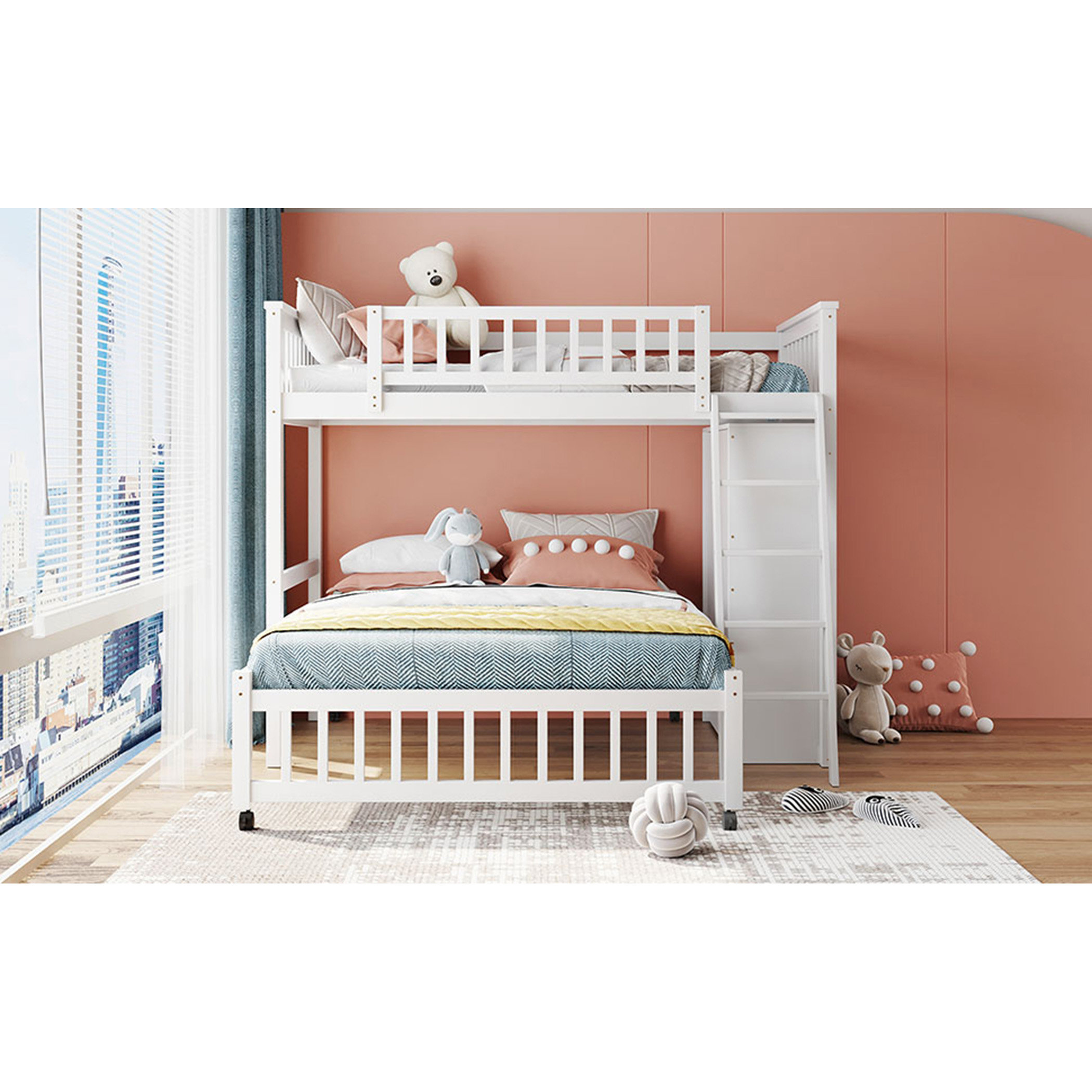 17 Stories Wooden Twin Over Full Bunk Bed With Six Drawers And Flexible ...