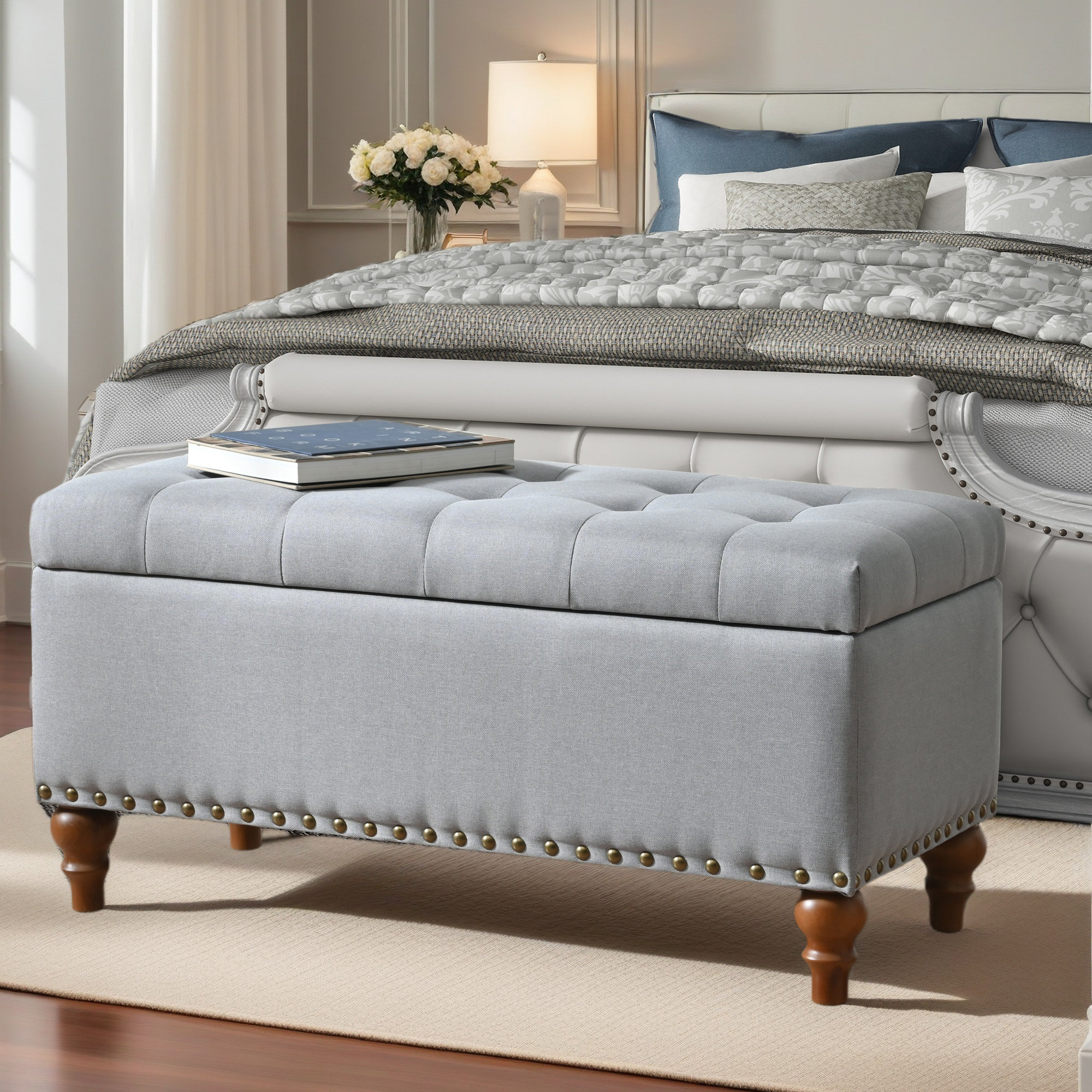 Charlton Home Ottoman Storage Bench, Recessed Support Hinge Top Easy To ...