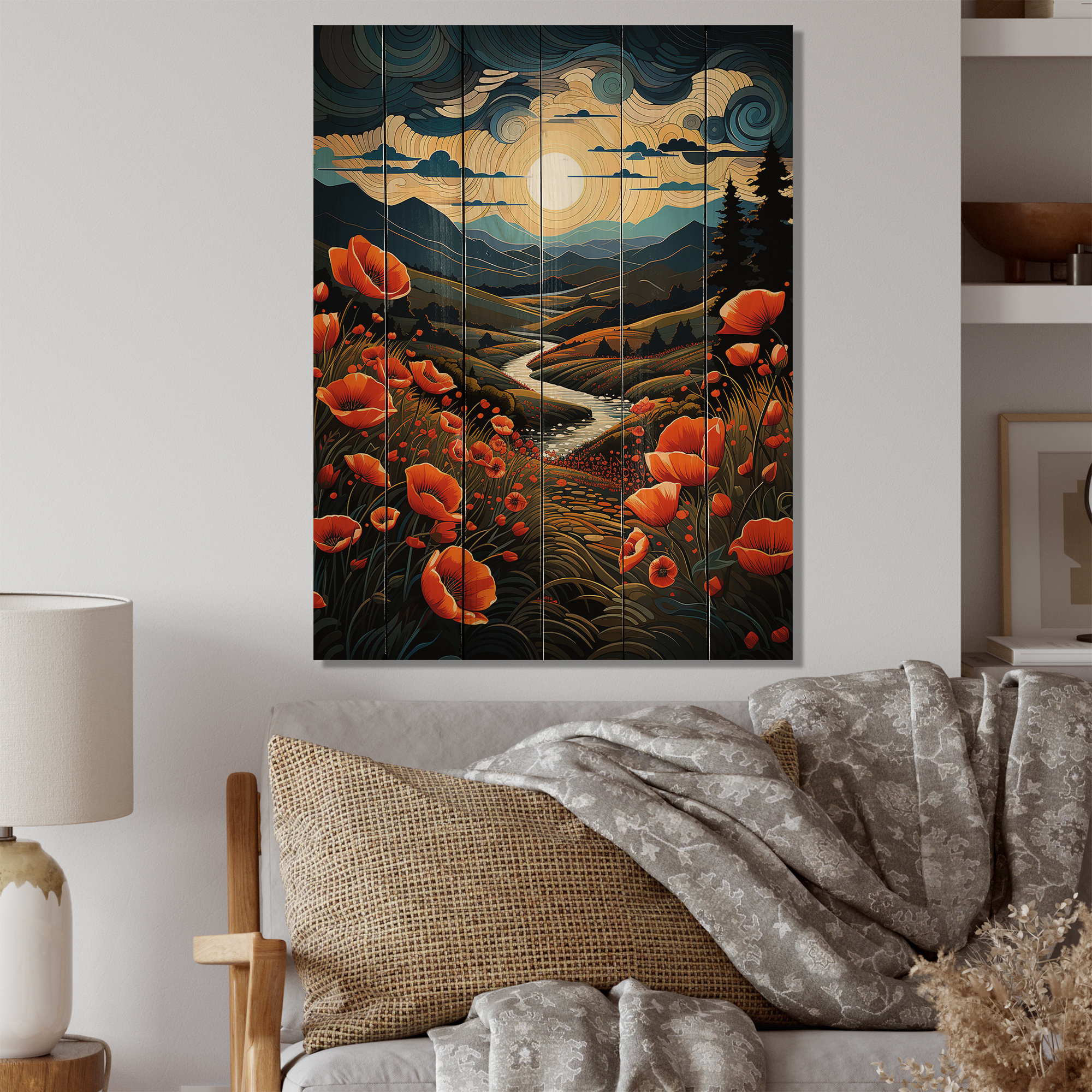 Latitude Run® Countryside Red Poppy Field II - Floral Print on Natural ...