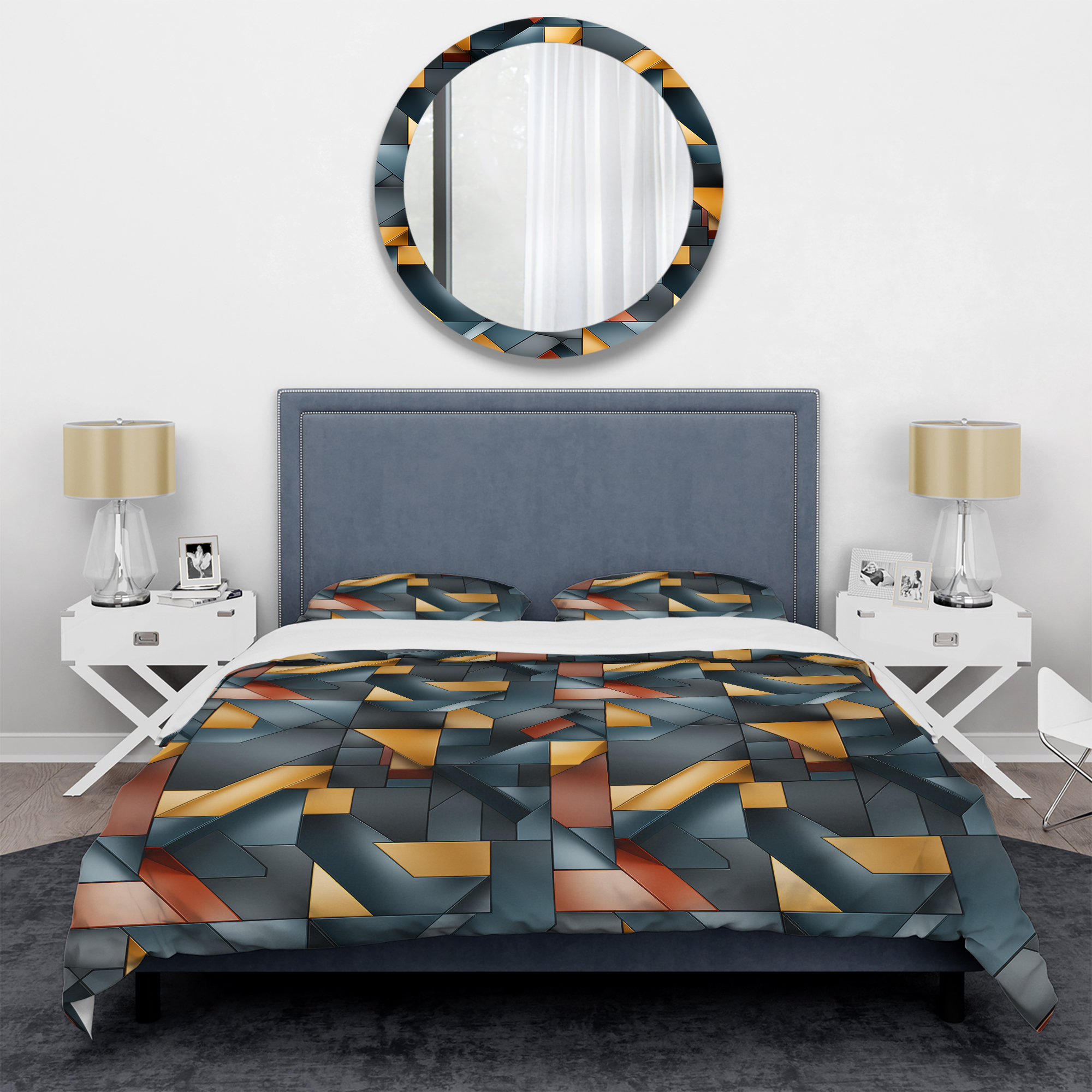 Design Art Urban Concrete Black Geometric Pattern Bedding | Wayfair