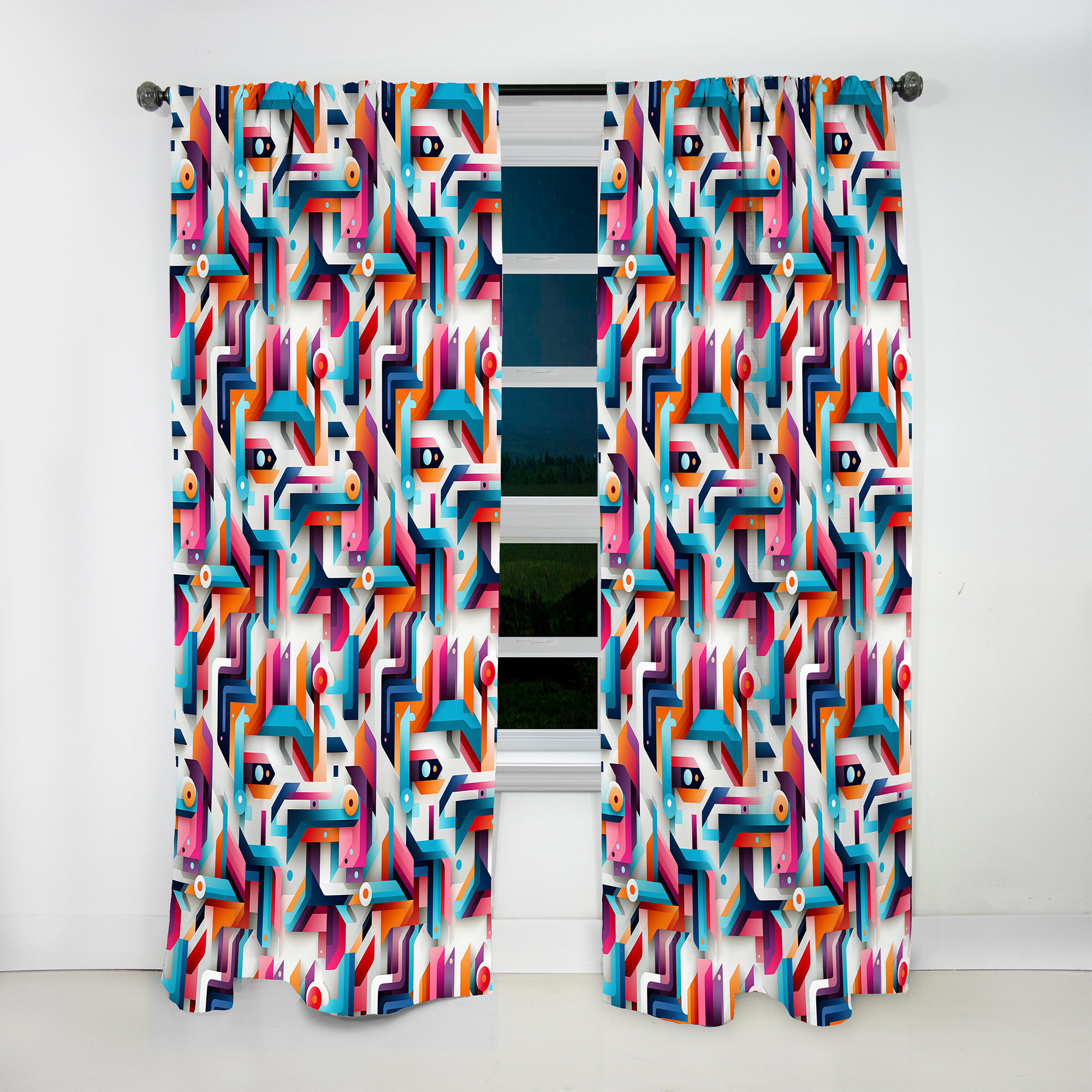 Design Art Blue Contemporary Whirlwind Hues - Modern Velvet Curtain ...