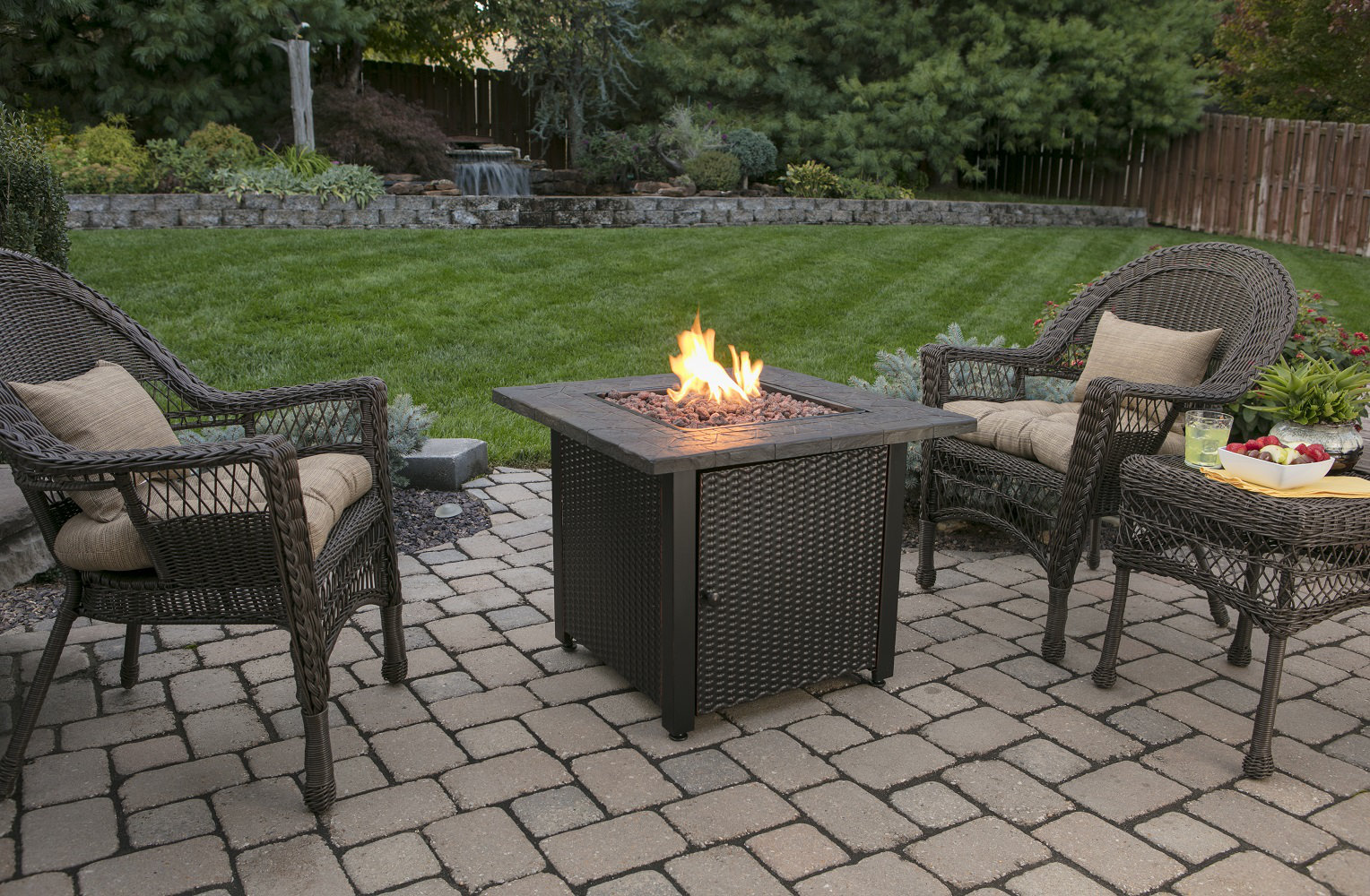 Endless Summer, 30" Square LP Gas Outdoor Fire Pit with Decorative Tile ...