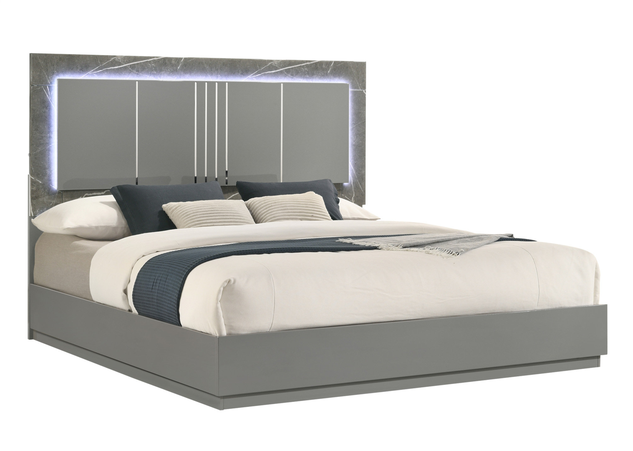 Ivy Bronx Bed – Two-Tone High-Gloss Marble & With LED Lighting, Padded ...