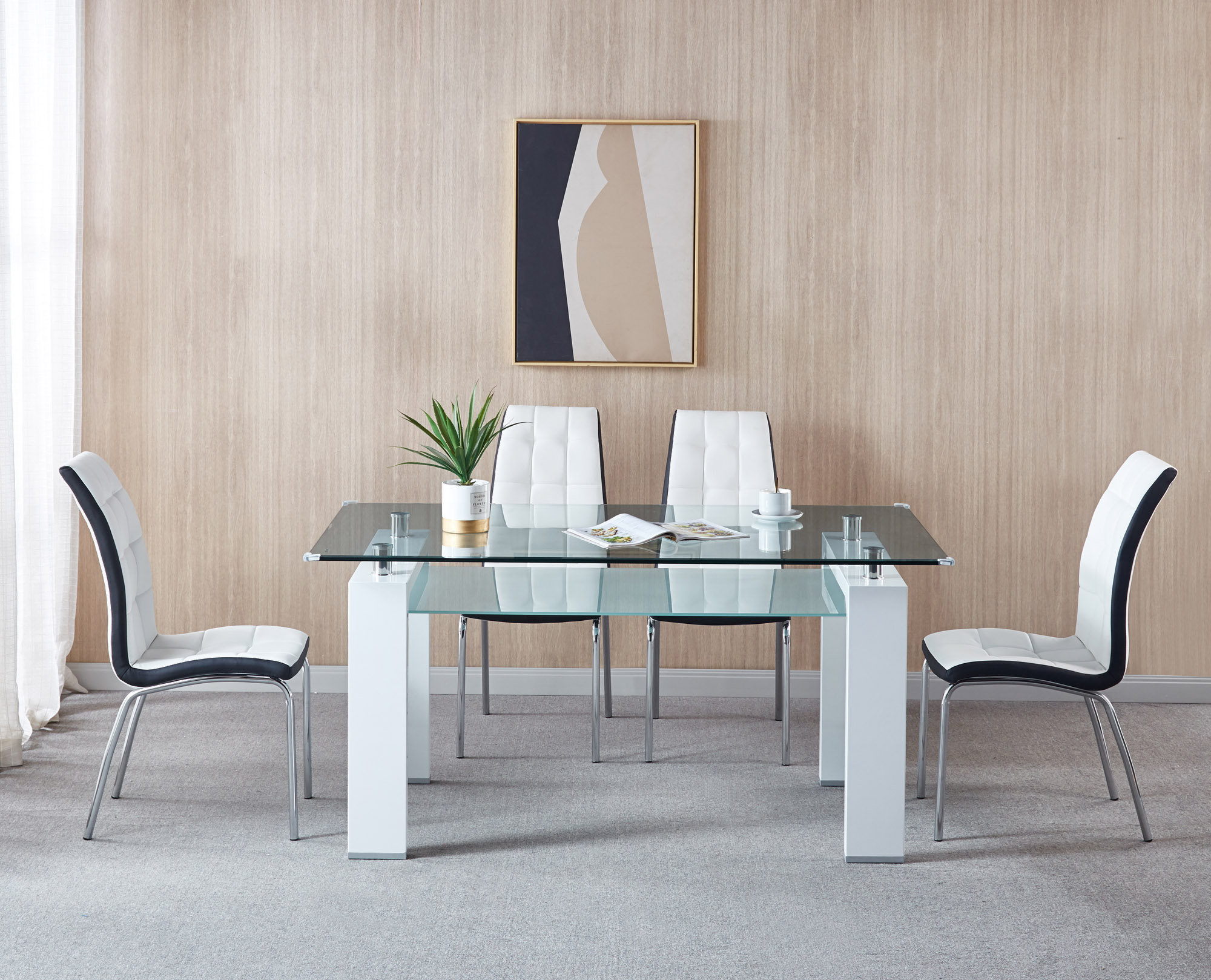 Brayden Studio® Rectangular Double-Layer Tempered Glass Dining Table ...