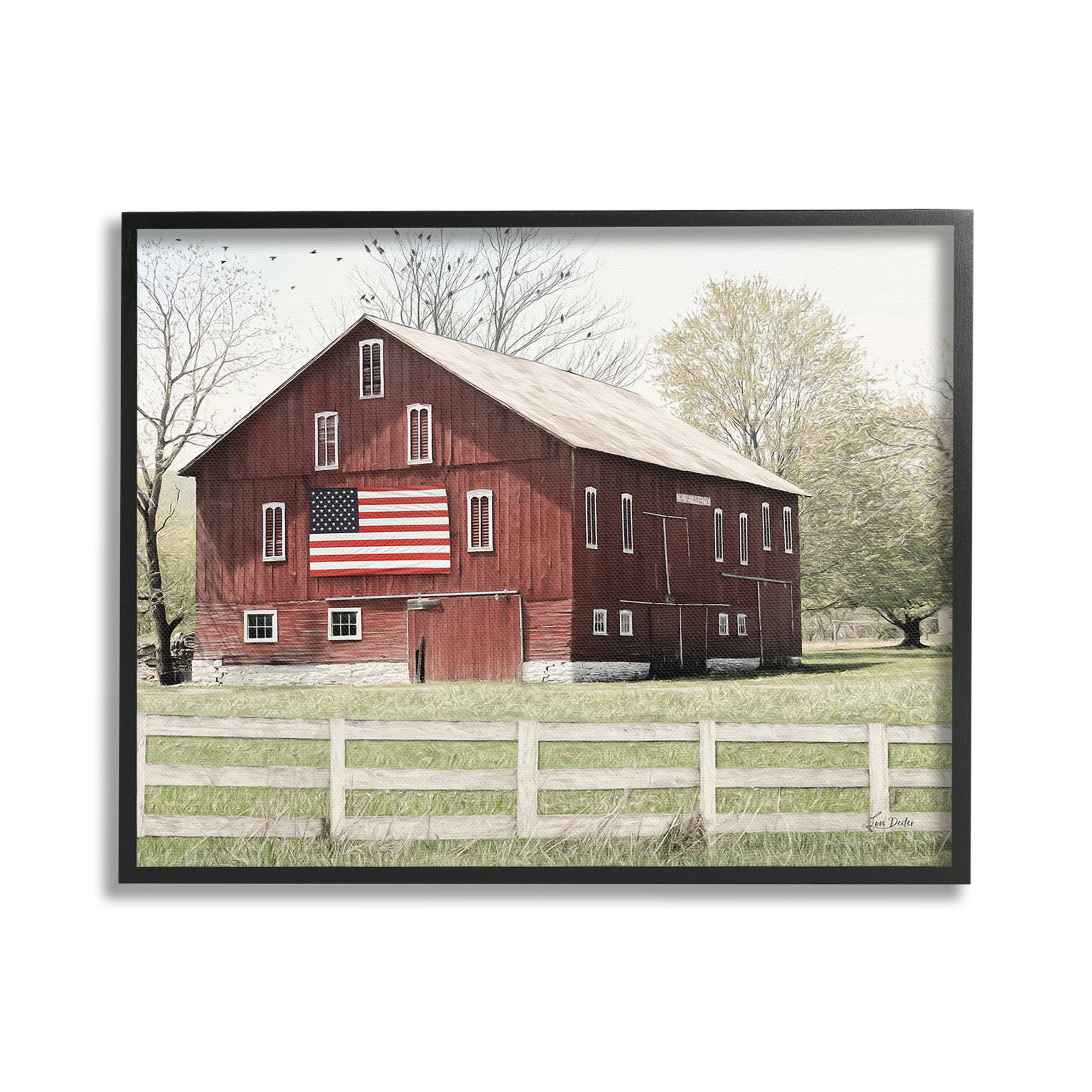 Stupell Industries Patriotic Barn Flag Framed Giclee Art by Lori Deiter ...